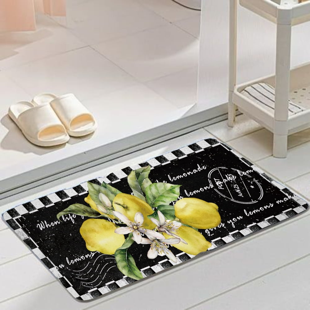 1 Pack Non-Slip Diatomite Bath Mat, bathroom rugs Lemon Floral Black ...