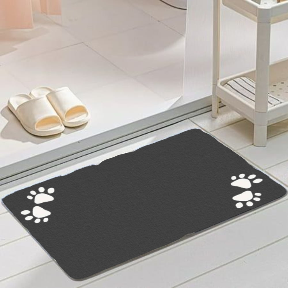 1 Pack Non-Slip Diatomite Bath Mat, bathroom rugs Paw Prints On Dark ...