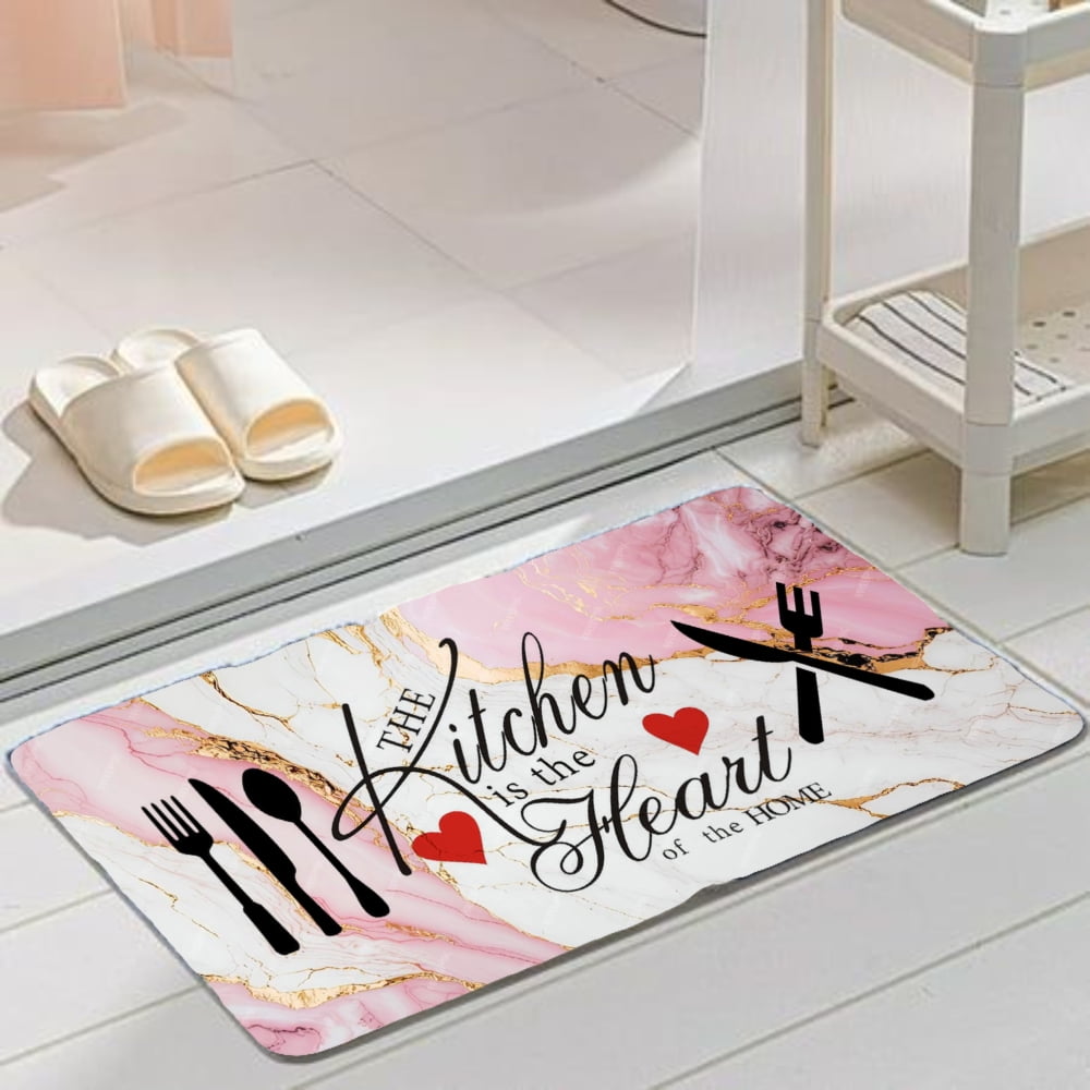 1 Pack Non-Slip Diatomite Bath Mat, bathroom rugs Pink Marble Fork ...