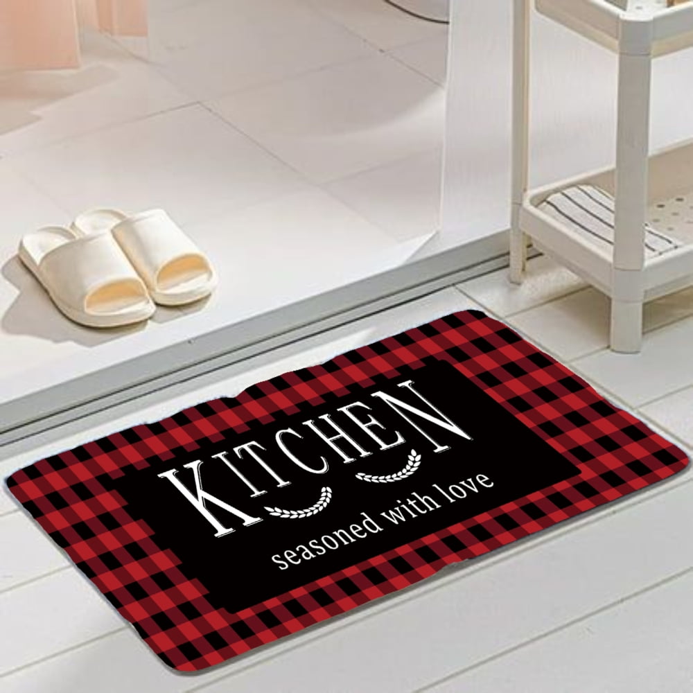 1 Pack Non-Slip Diatomite Bath Mat, bathroom rugs Red And Black Plaid ...