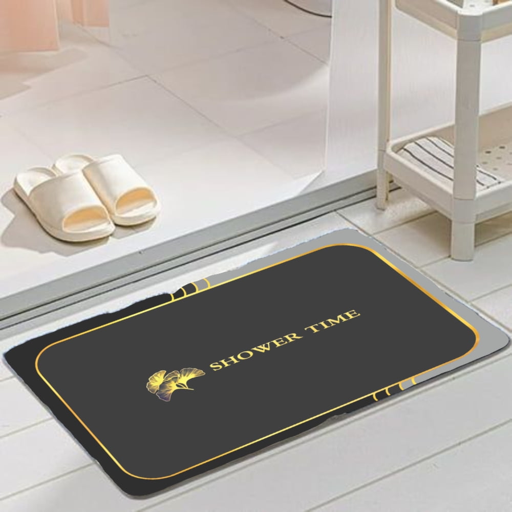 1 Pack Non-Slip Diatomite Bath Mat, bathroom rugs Shower Time With Gold ...