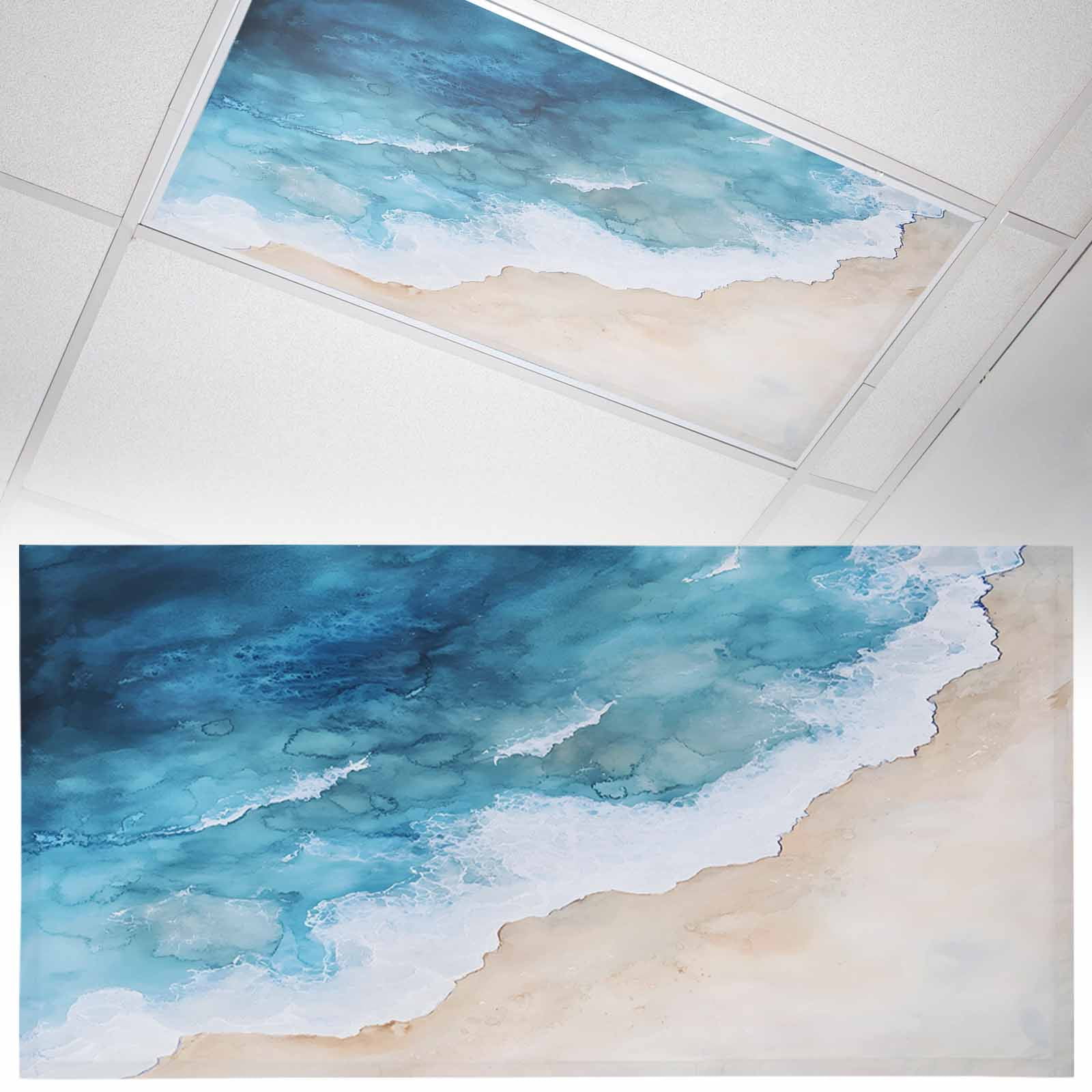 1 Pack Ocean Beach Fluorescent Light Covers for Ceiling Lights Blue Gradient Waves Summer ...