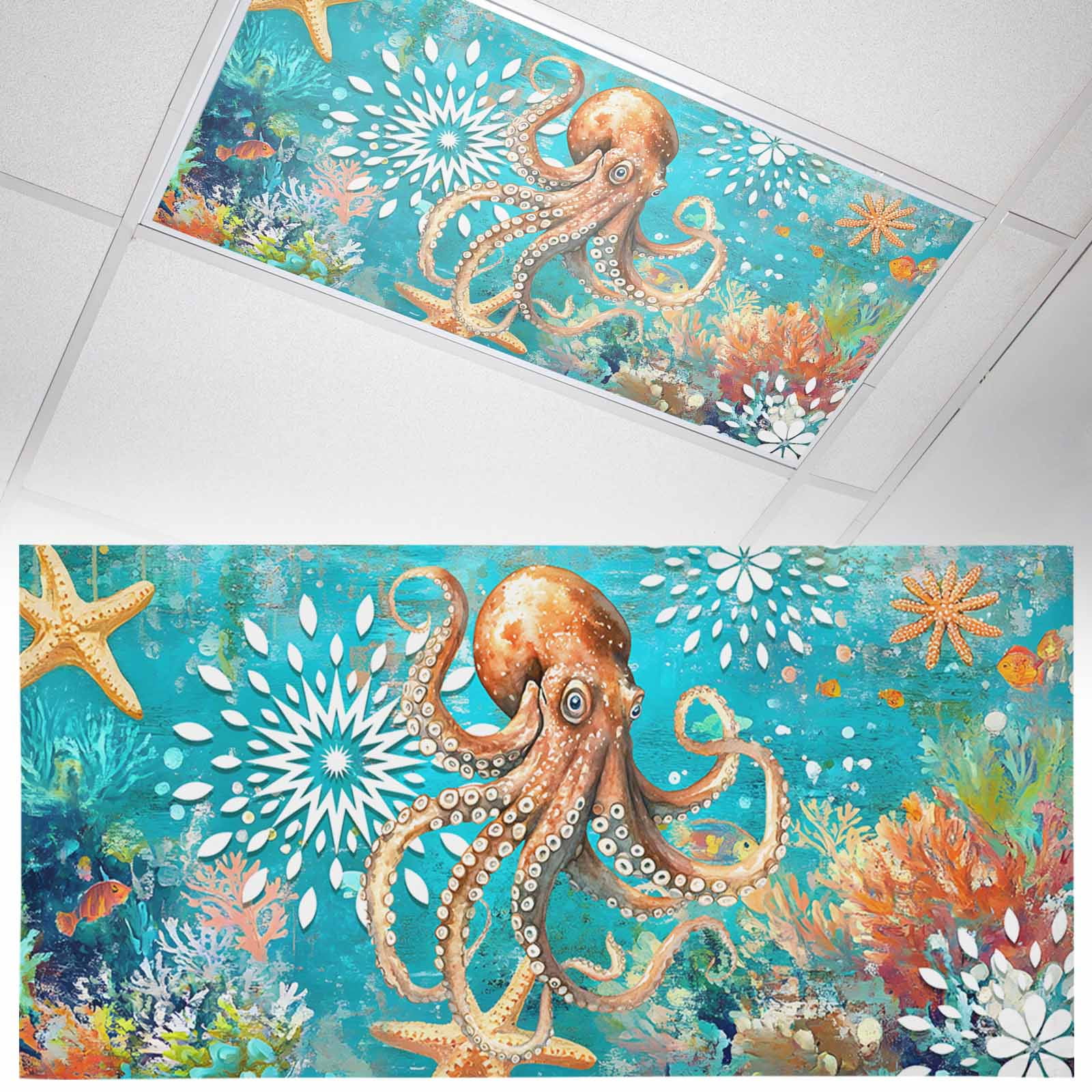 1 Pack Ocean Octopus Fluorescent Light Covers for Ceiling Lights Marine ...