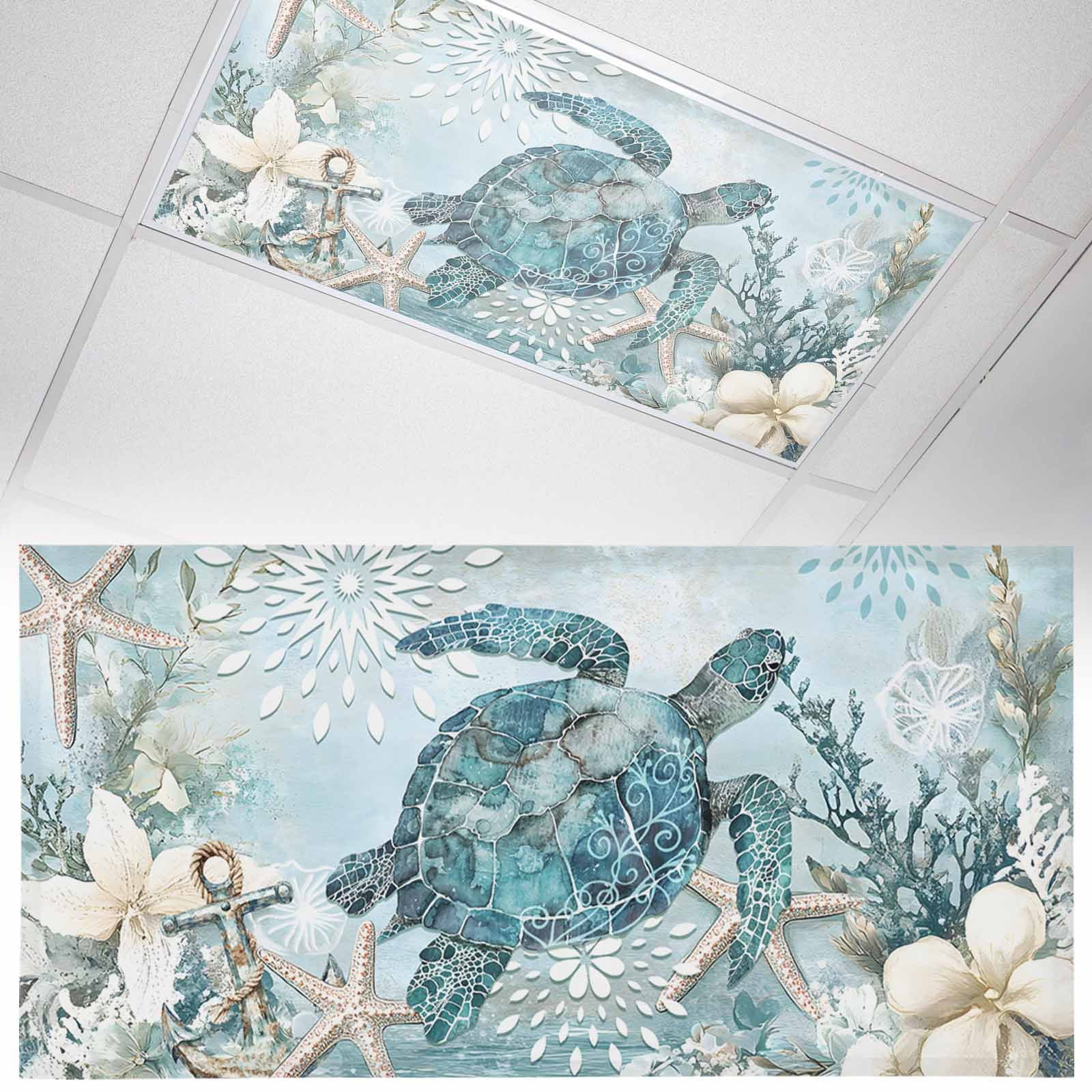 1 Pack Ocean Turtle Fluorescent Light Covers for Ceiling Lights Retro ...