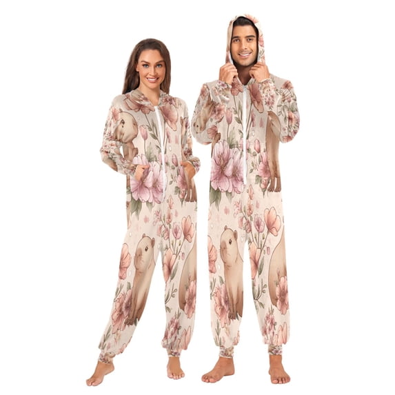 1-Pack Onesie Adult Hooded Pajamas, Soft Fleece Full Zip One Piece ...