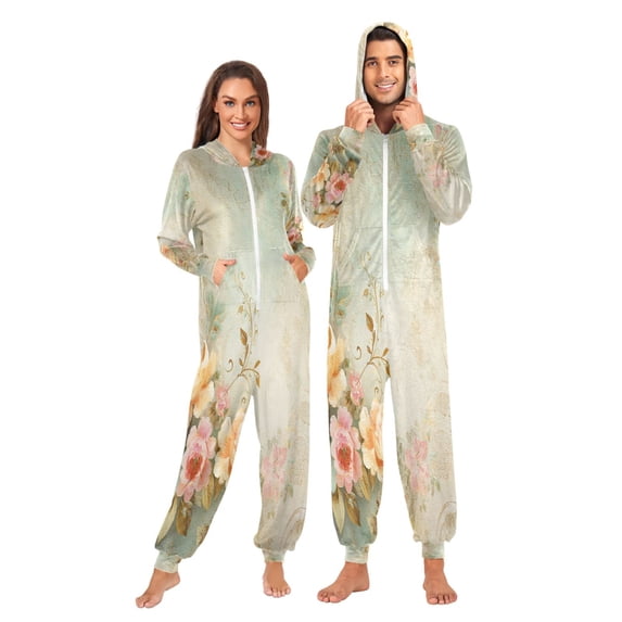 1-Pack Onesie Adult Hooded Pajamas, Soft Fleece Full Zip One Piece ...