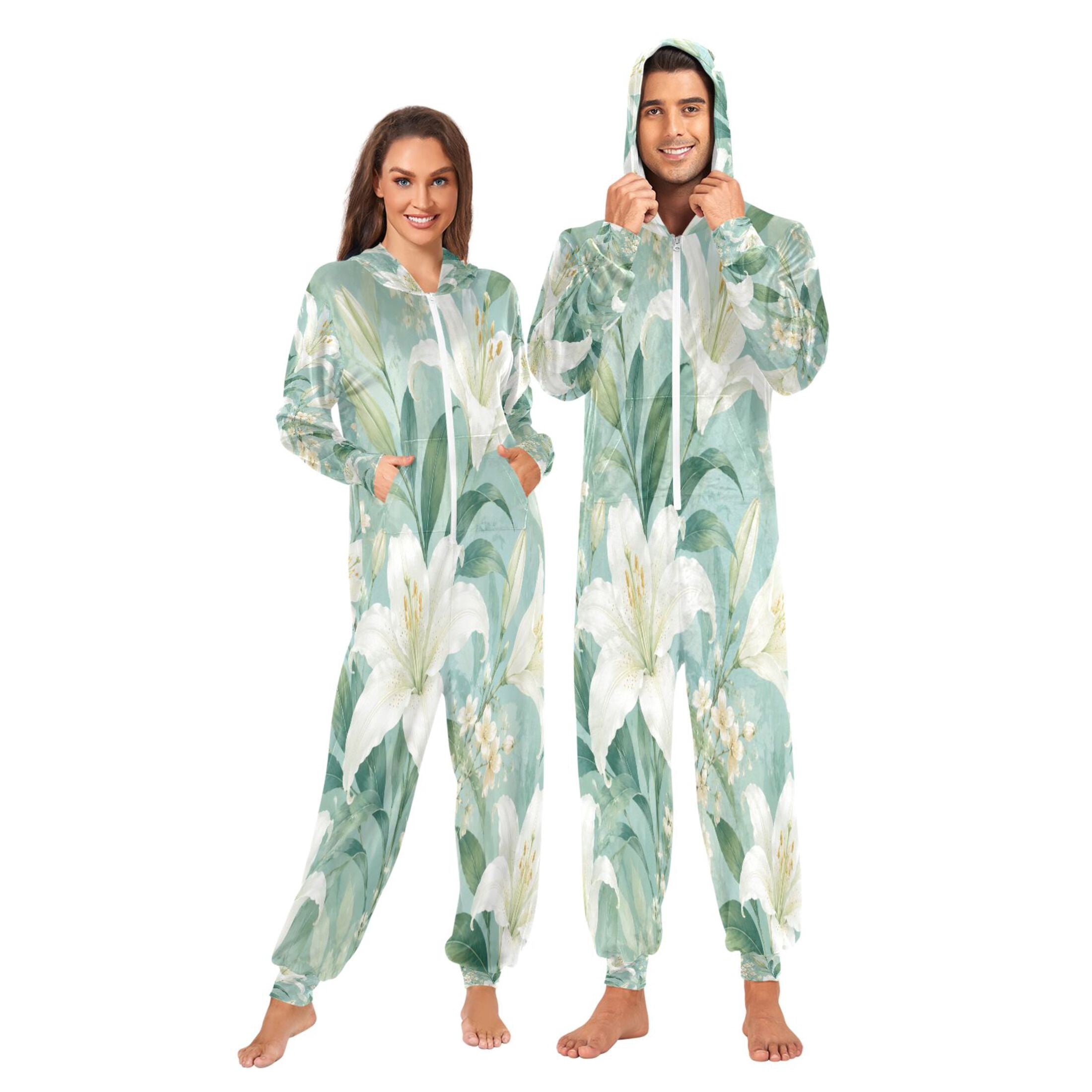 1-Pack Onesie Adult Hooded Pajamas, Soft Fleece Full Zip One Piece ...