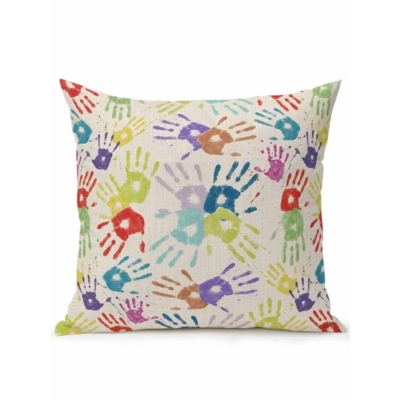 1 Pack Outdoor Throw Pillow, Colorful Hand Print Waterproof Pillow with ...