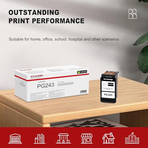 1 Pack PG243 Black Ink Cartridge （with Chip） Replacement for Canon ...