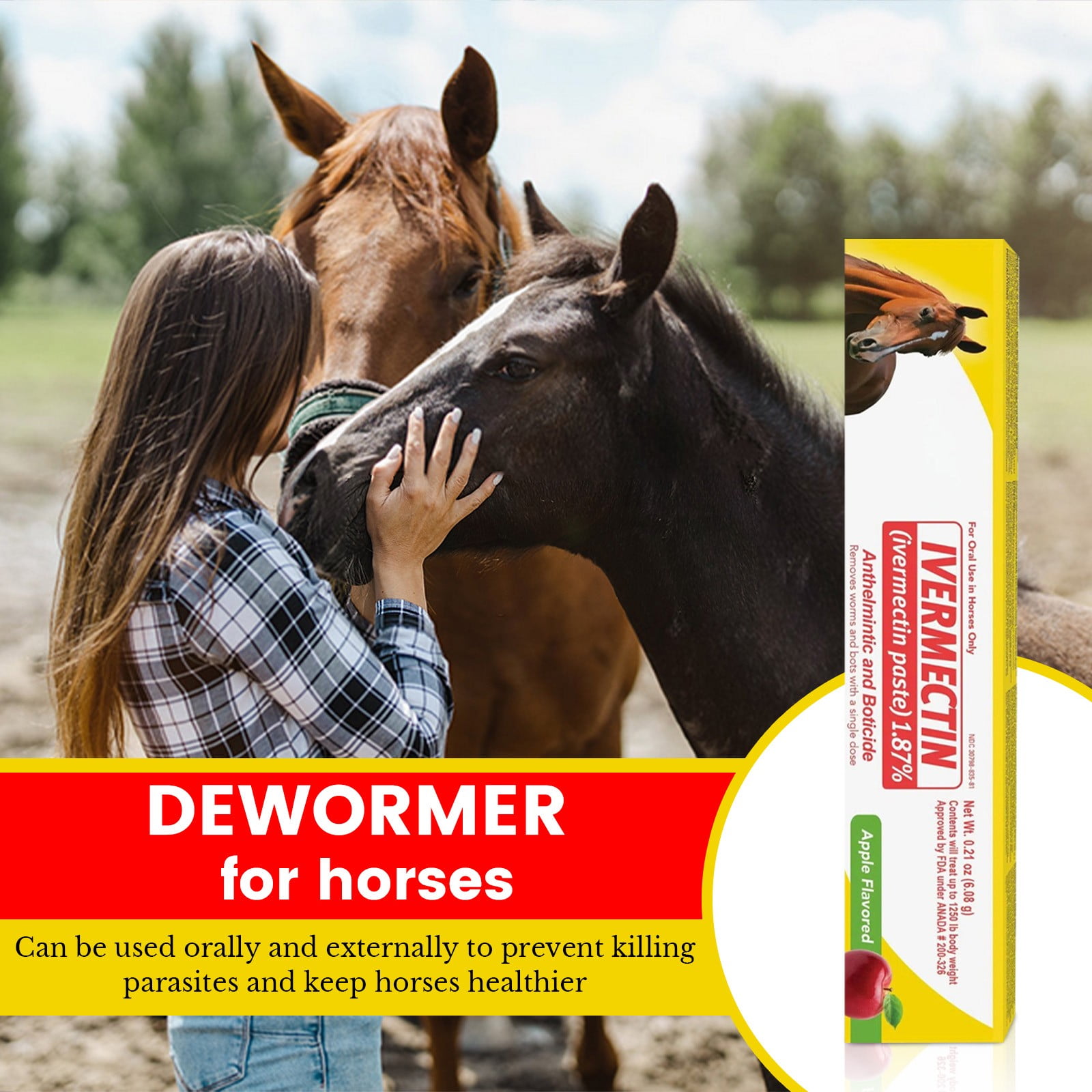 1 Pack of Paste, 0.21 Ounces, Apple Flavored Horse Dewormer control of ...