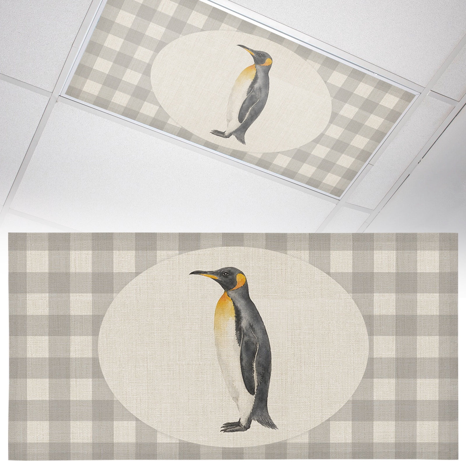 1 Pack Penguin Fluorescent Light Covers for Ceiling Lights Gray Plaid ...