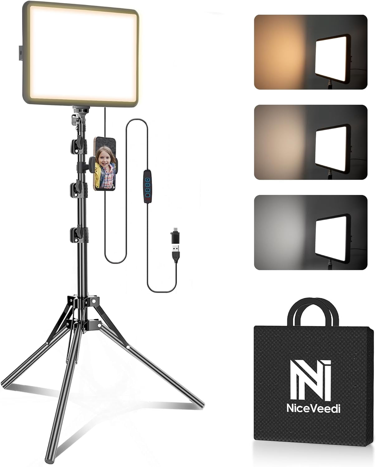 1-Pack Photography Lighting Kit, 2800-6500K Bi-Color LED Video Light ...