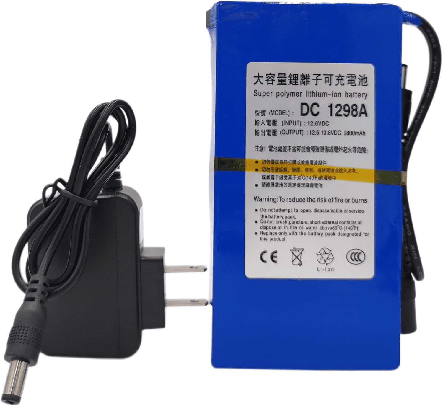 1 Pack Portable DC 12V 9800mAh Rechargeable Li-ion Battery Pack DC 1298A 10.6-12.6V for CCTV ...