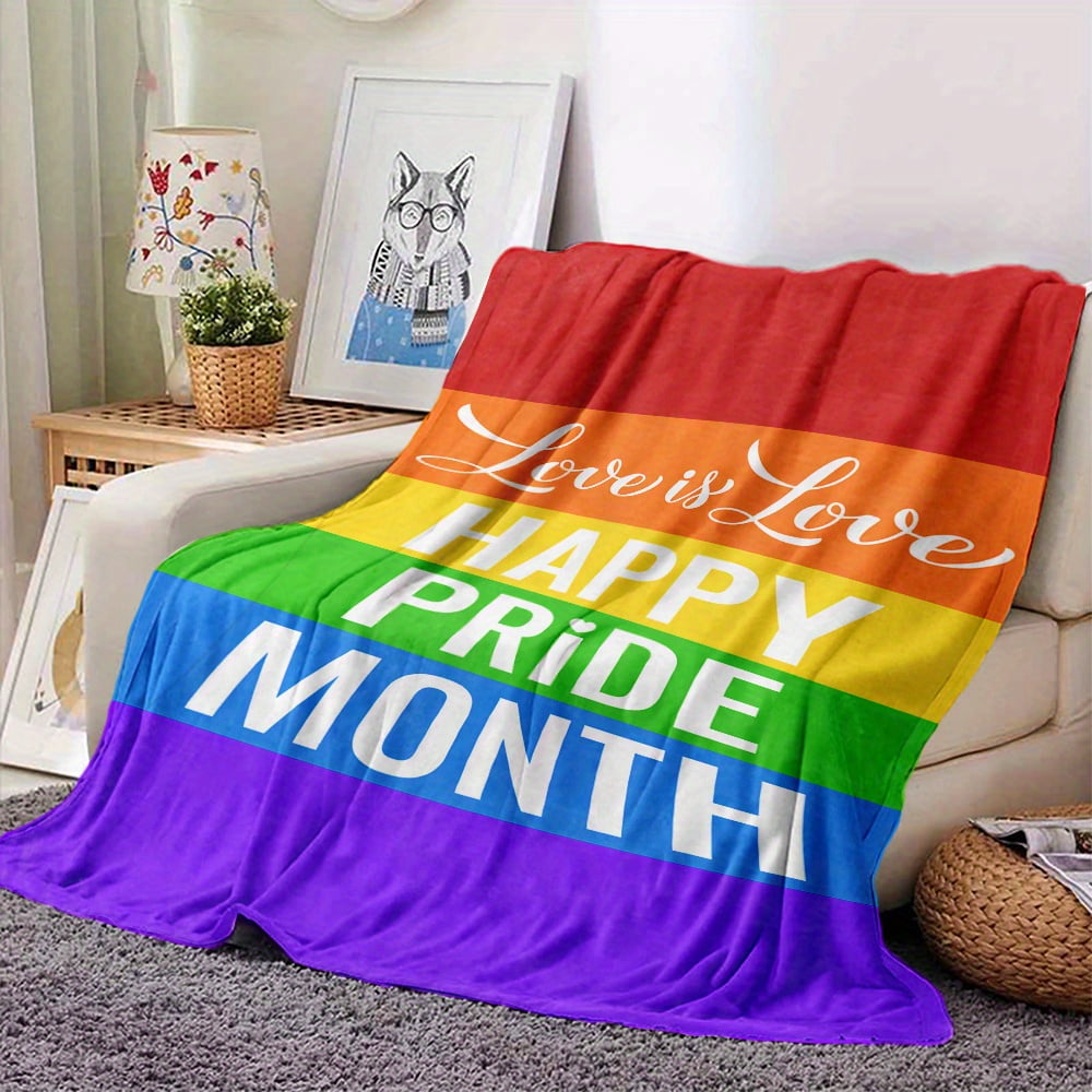 1-Pack Pride Month Flannel Throw Blanket - White with Rainbow Stripes ...