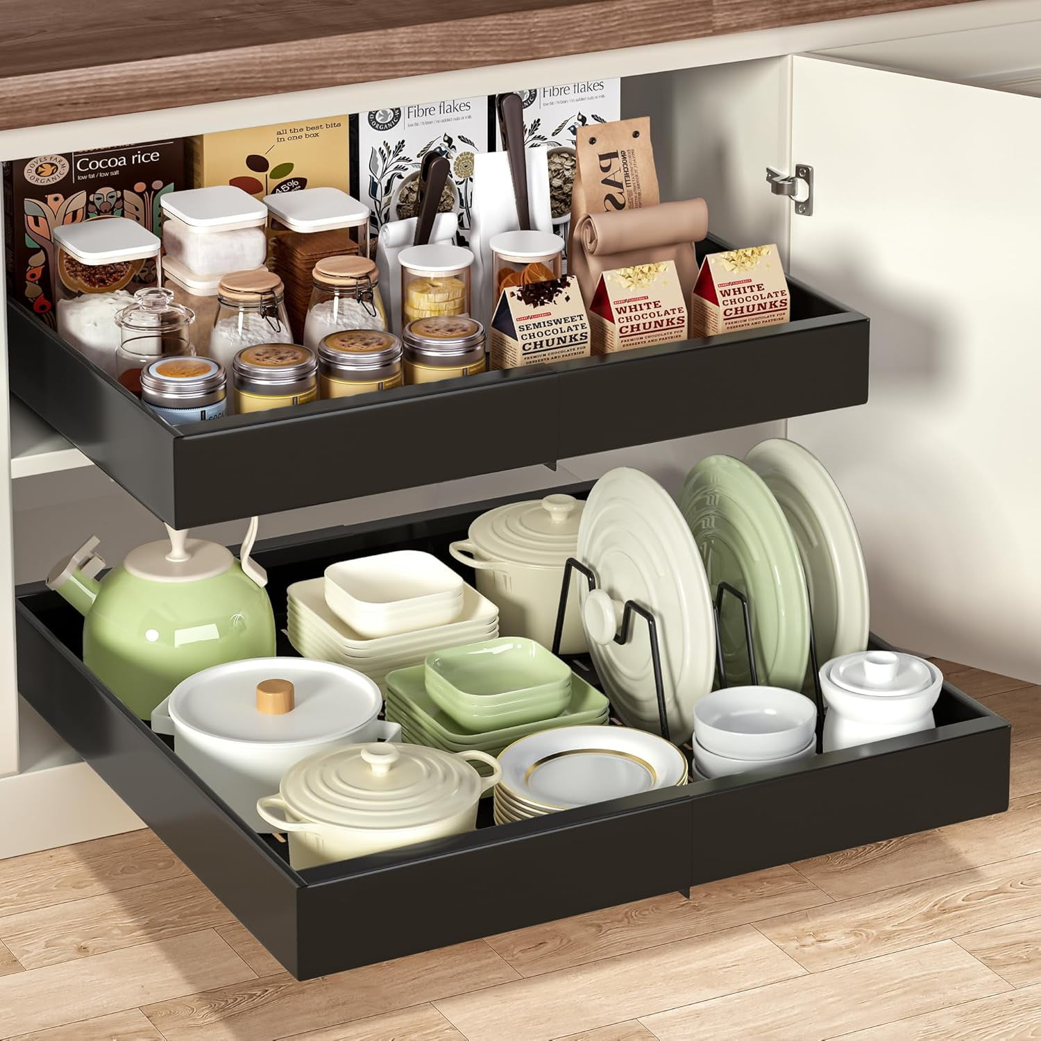 1 Pack Pull out Cabinet Organizer 21"Deep, Expandable Slide out Drawers ...