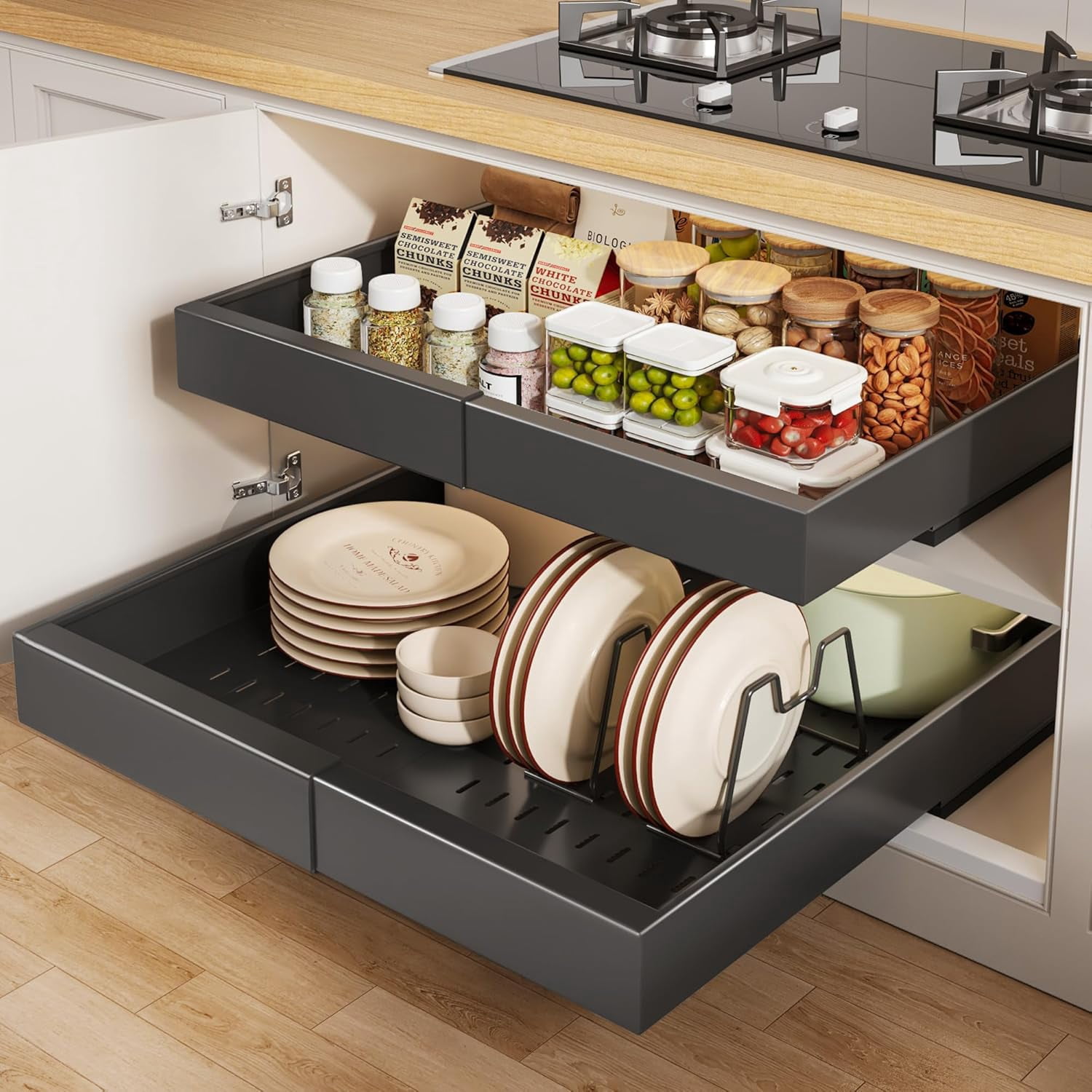 1 Pack Pull out Cabinet Organizer 21" Deep With Raising Pad for Framed ...