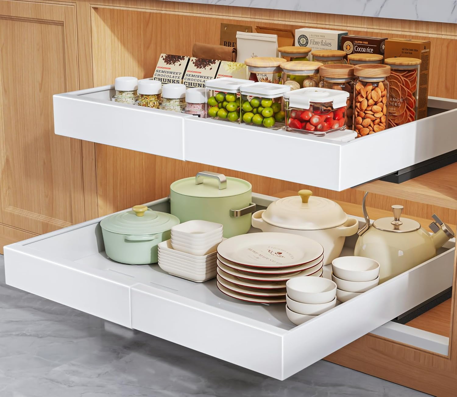 1 Pack Pull Out Cabinet Organizers 21"Deep With Raising Pad for Framed ...