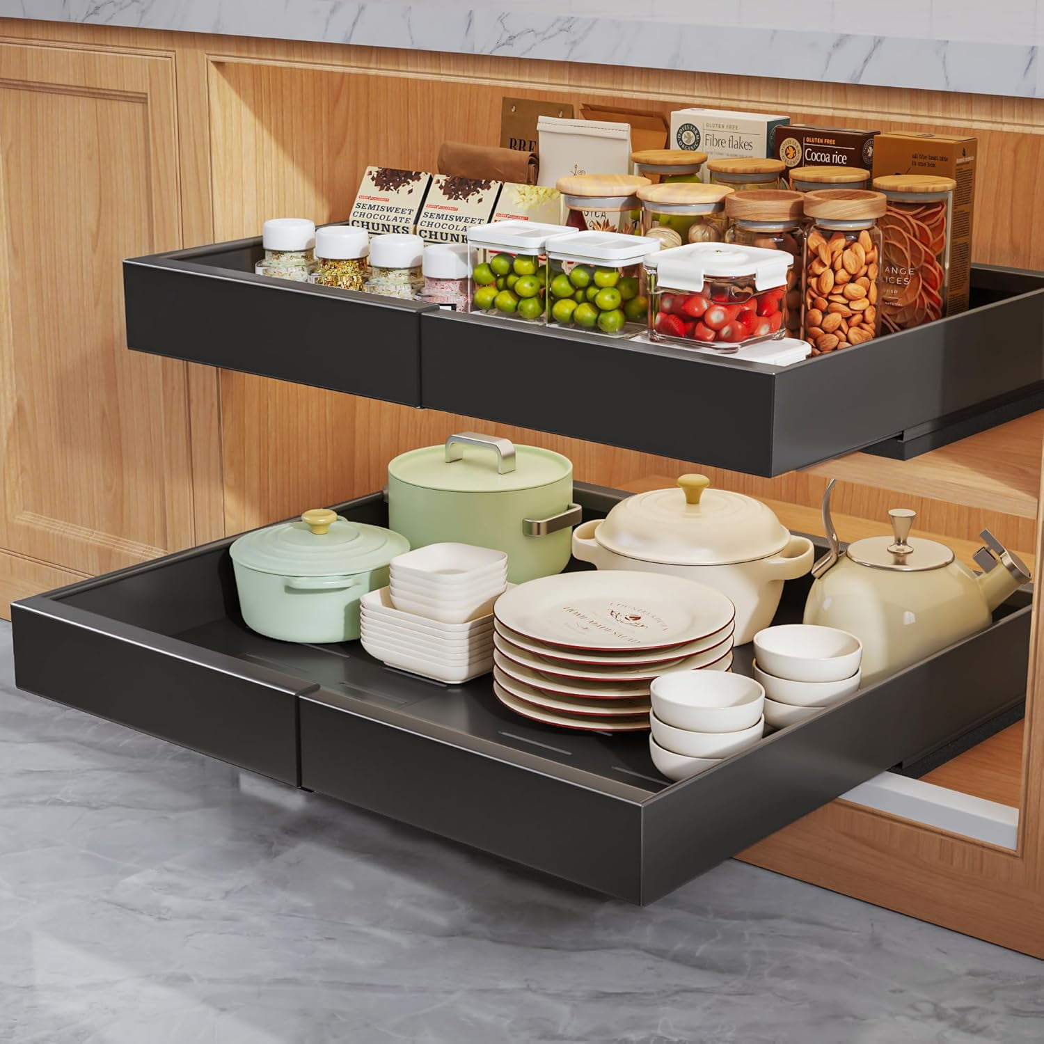 1 Pack Pull Out Cabinet Organizers 21"Deep With Raising Pad for Framed ...