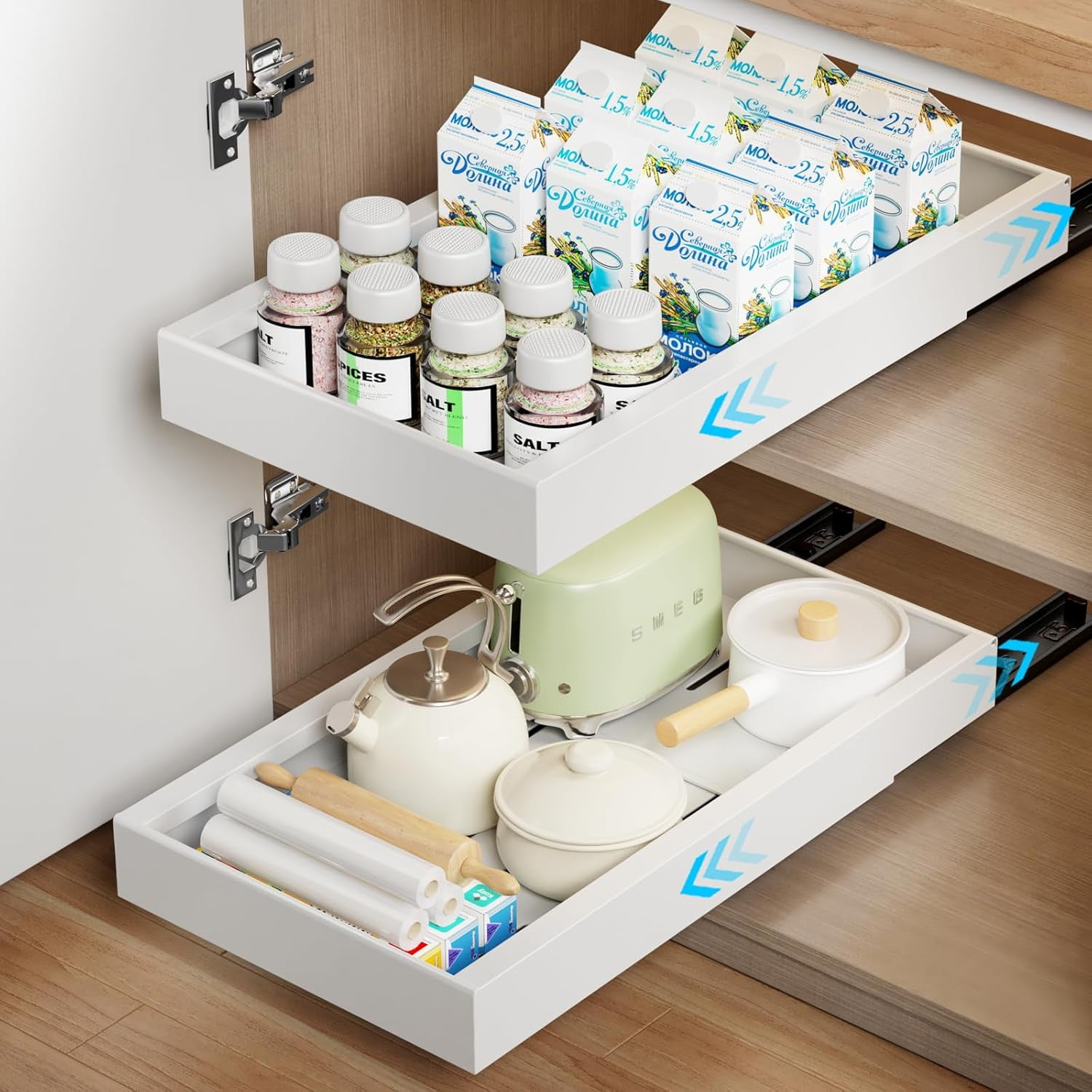 1 Pack Pull Out Cabinet Organizer, 21.8" Deep Slide Out Drawer for ...