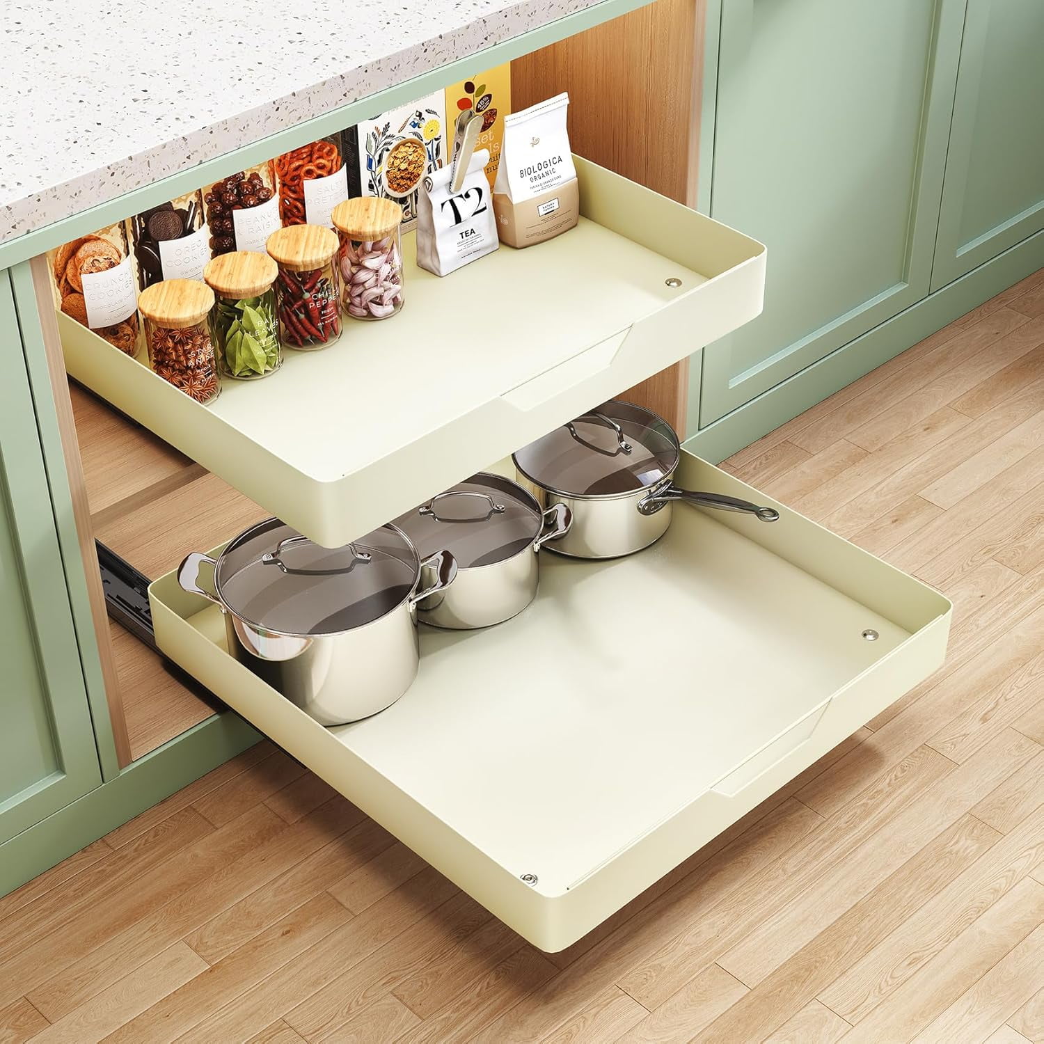 1 Pack Pull Out Cabinet Organizer, 21" Deep Slide Out Drawers for ...