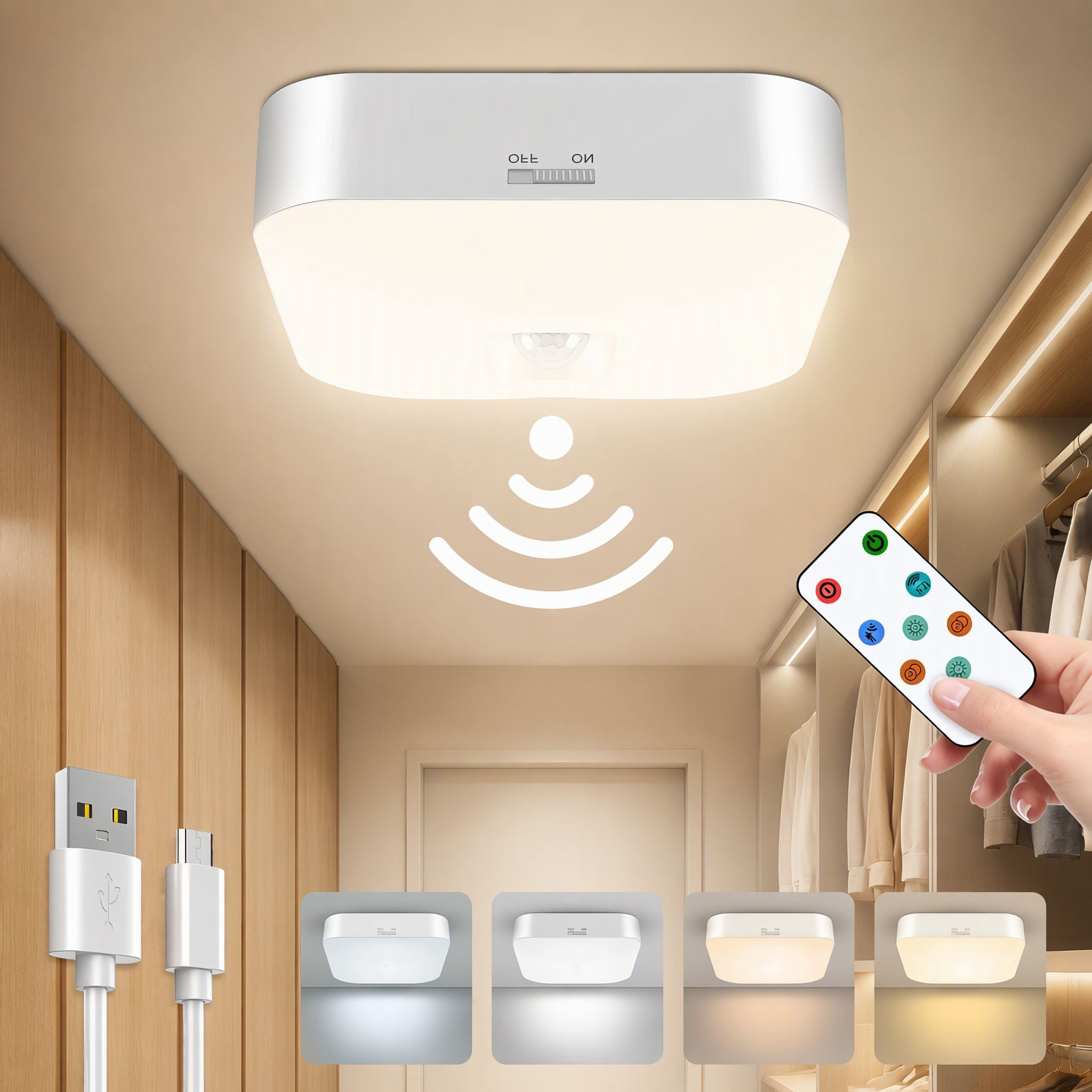 1 Pack Rechargeable Motion Sensor Ceiling Light with Remote, Wireless ...