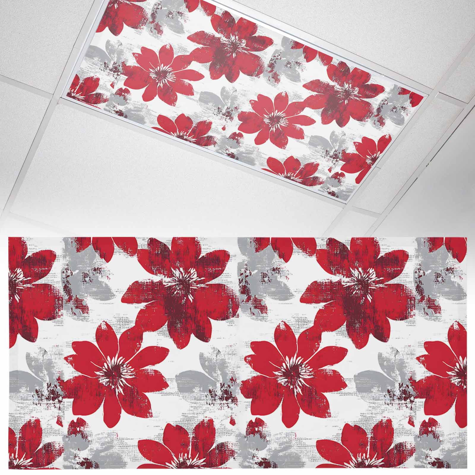 1 Pack Red Floral Fluorescent Light Covers for Ceiling Lights Vintage ...