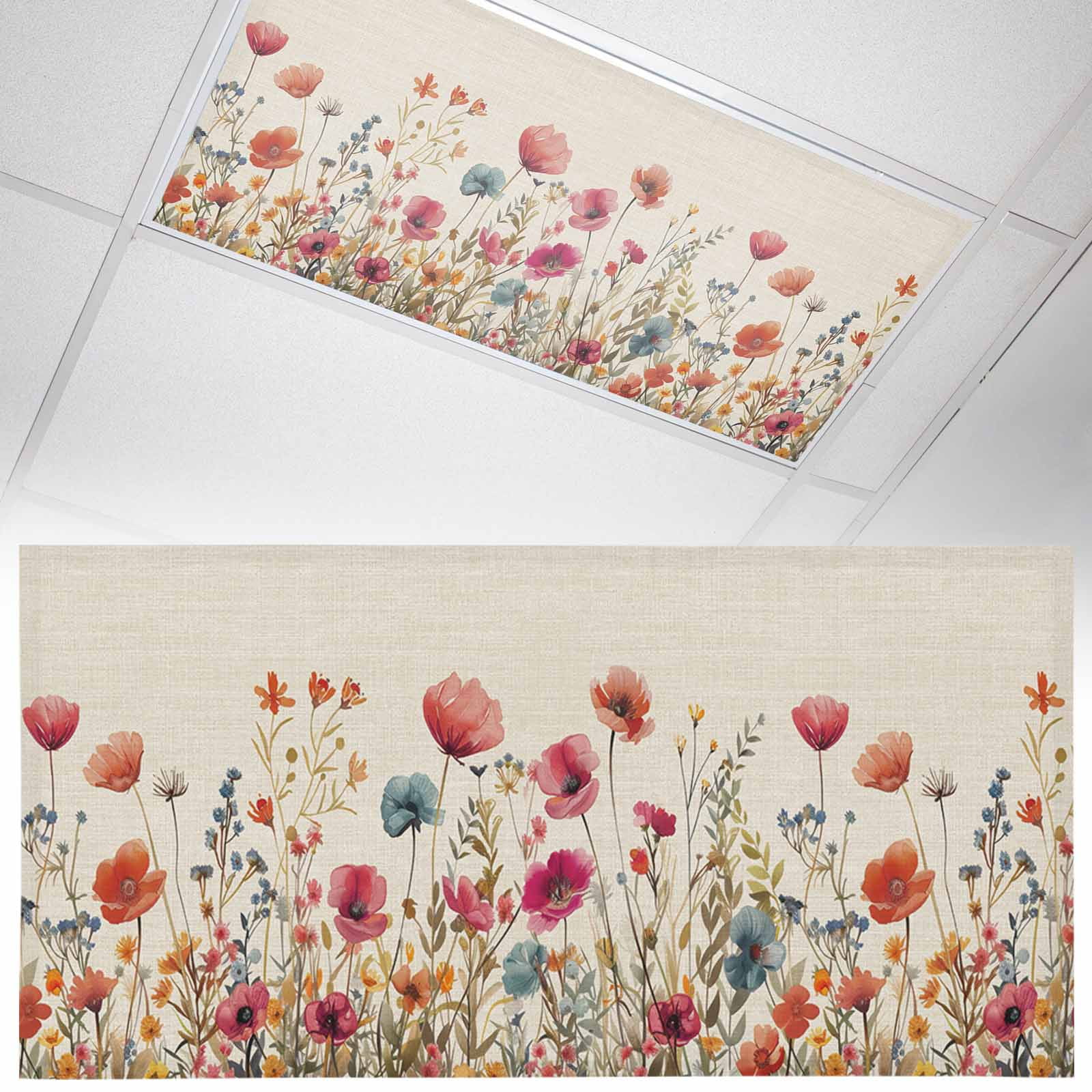 1 Pack Red Flowers Fluorescent Light Covers for Ceiling Lights Plants ...