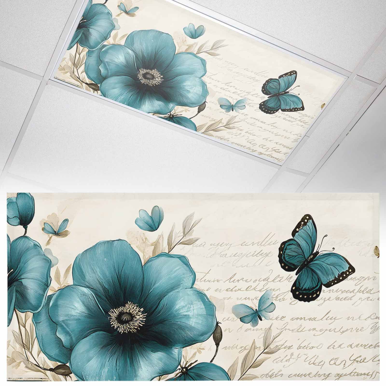 1 Pack Retro Beige Blue Flowers Fluorescent Light Covers for Ceiling ...