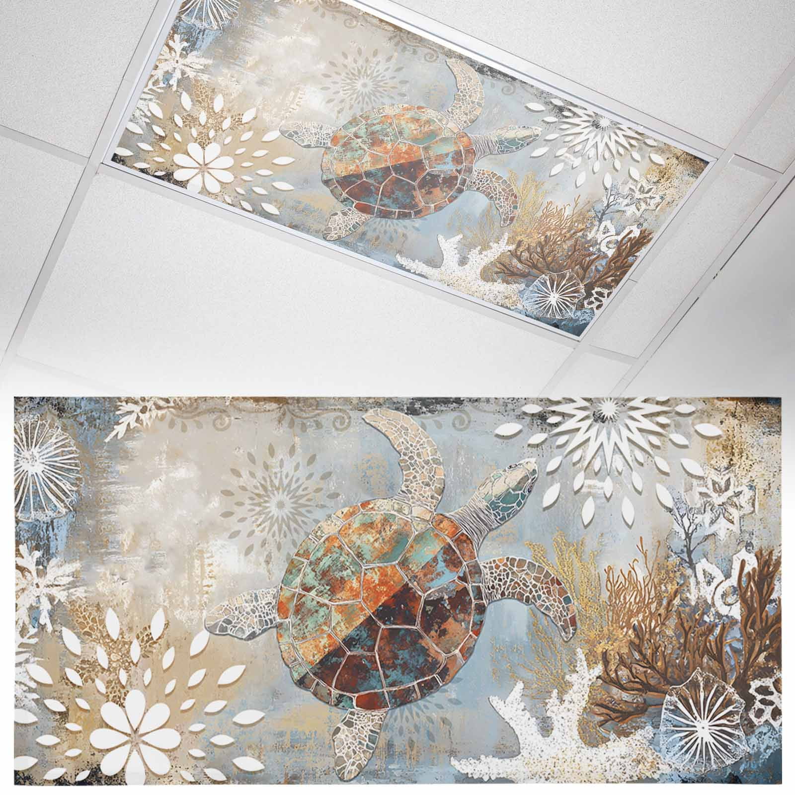 1 Pack Retro Ocean Turtle Fluorescent Light Covers for Ceiling Lights ...