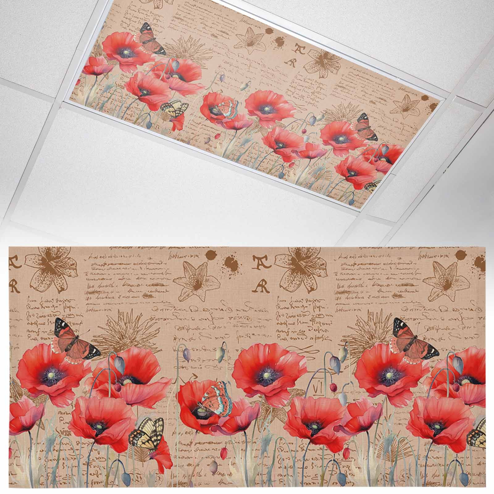 1 Pack Retro Red Fluorescent Light Covers for Ceiling Lights Poppy ...