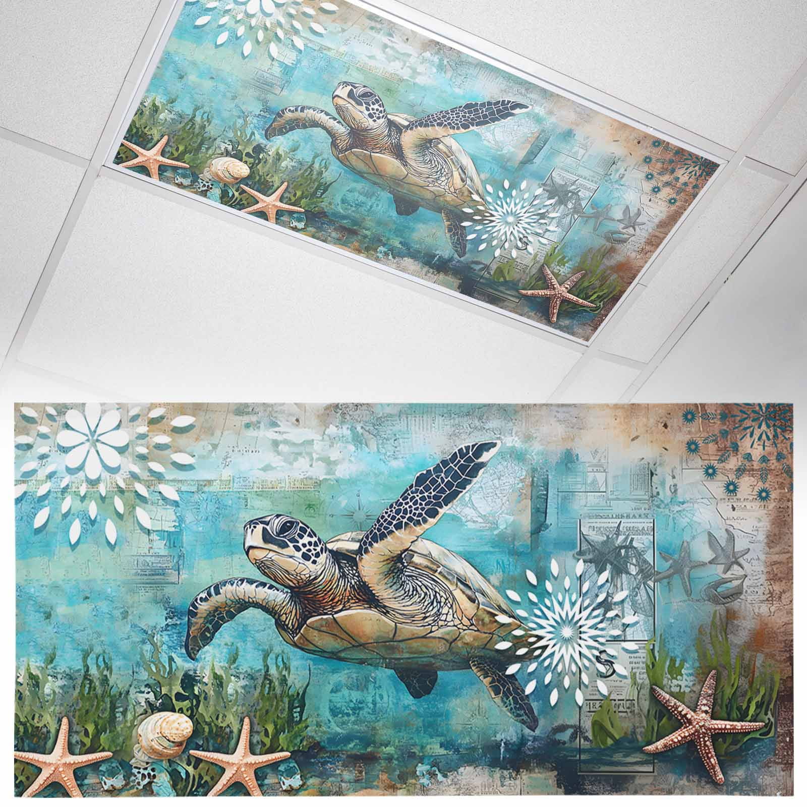 1 Pack Retro Sea Turtles Fluorescent Light Covers for Ceiling Lights ...
