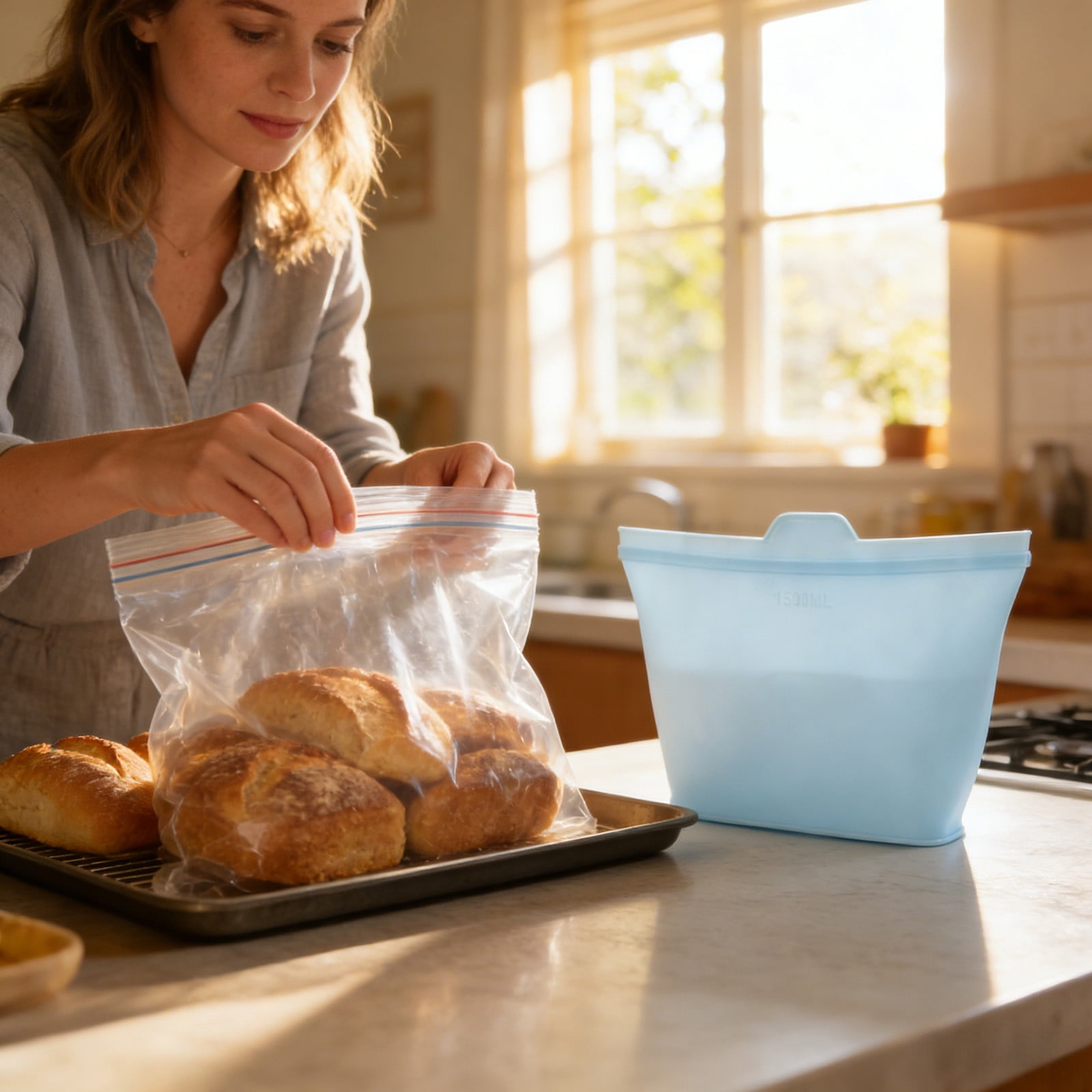 1-Pack Reusable Silicone Food Storage Bags, 9.72x6.85 Inches, Leak ...