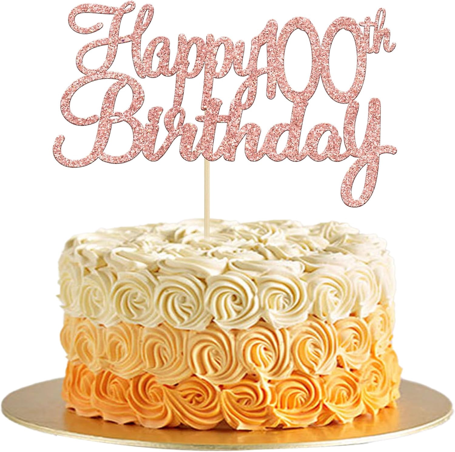 1 Pack Rose Gold Happy 100th Birthday Cake Topper Glitter Happy 100 ...