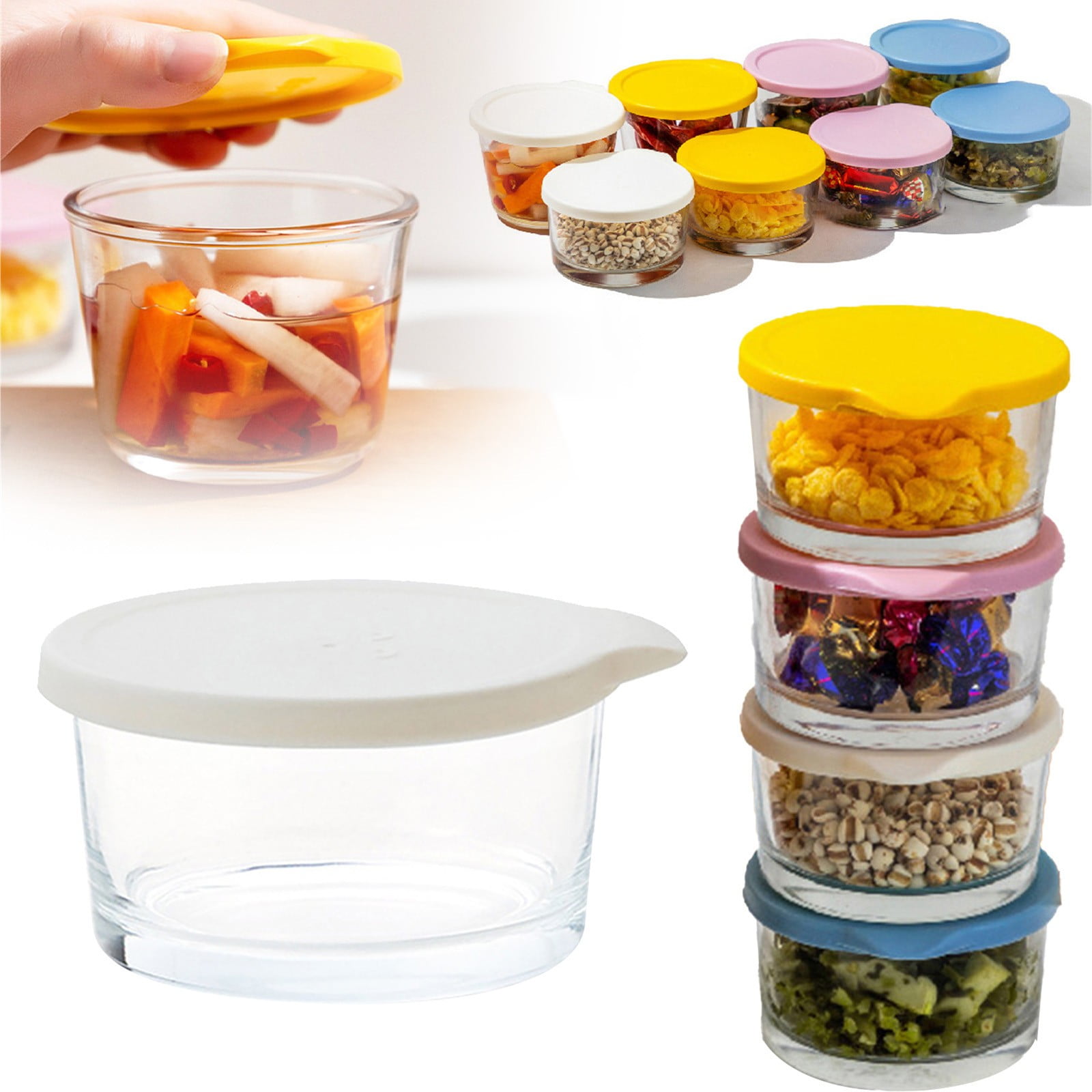 1 Pack Round Glass Containers with Lids,Clear Food Jars Airtight Glass ...