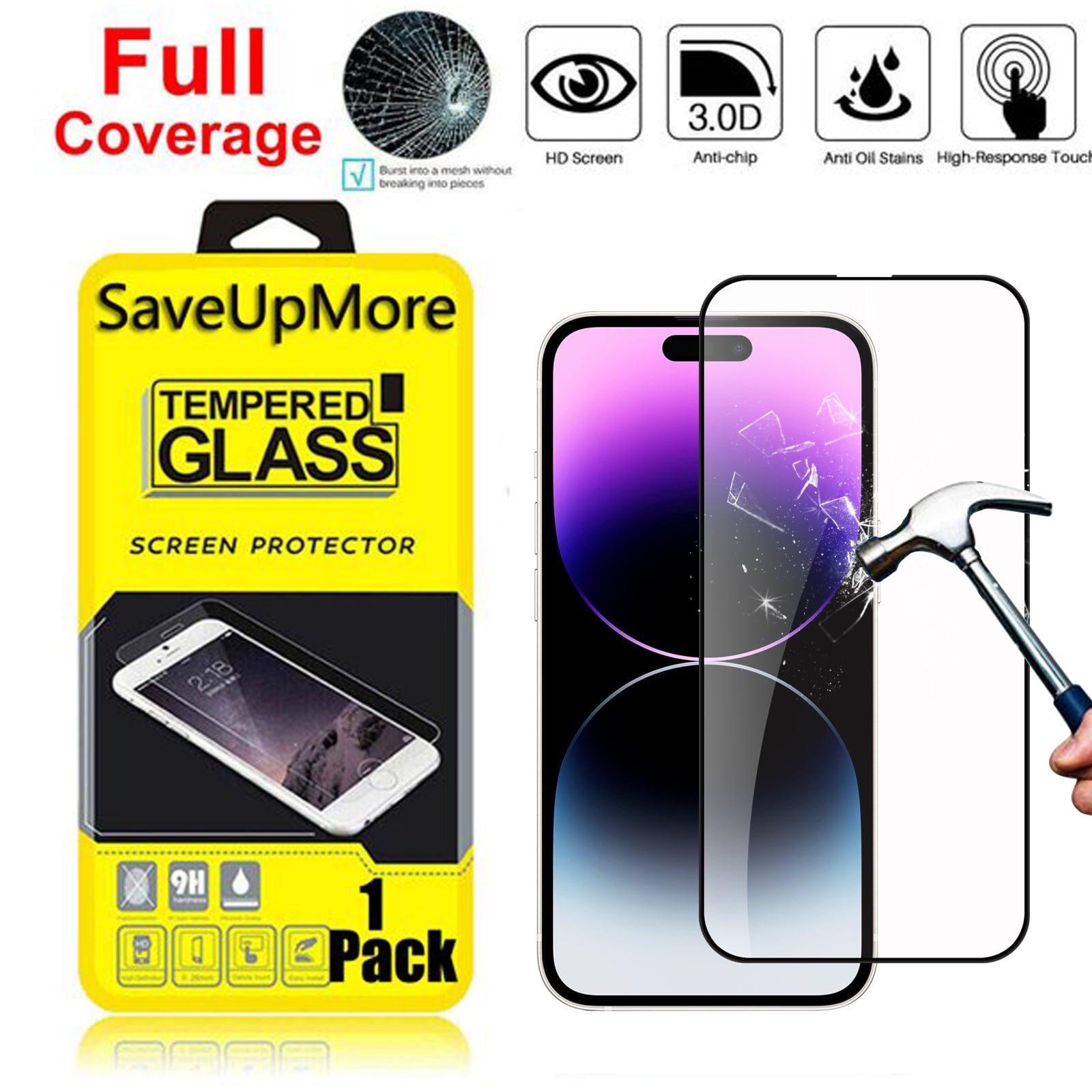 "Apple iPhone 15 Pro Max 6.7"" Tempered Glass Screen Protector, Ultra HD, 9H, Scratch Resistant ...