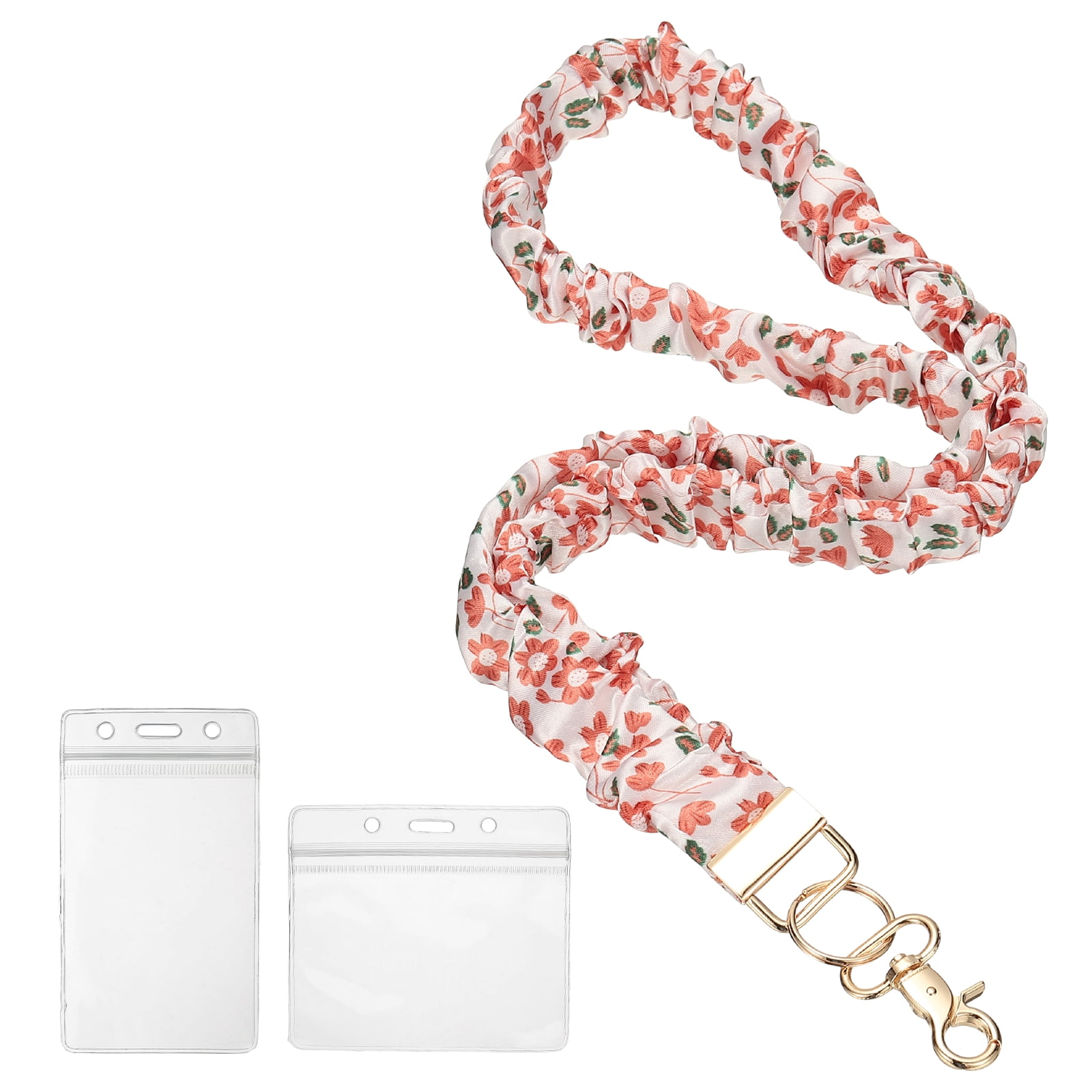 1 Pack Scrunchie Teacher Lanyards with 2 Card Holder, Orange Gold ...