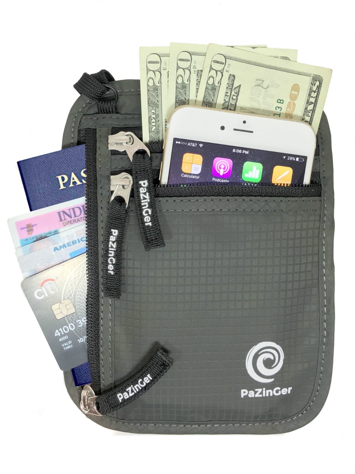 PAZINGER Waterproof RFID Blocking Neck Wallet - Secure Cash Organizer & Passport Holder Carrier ...