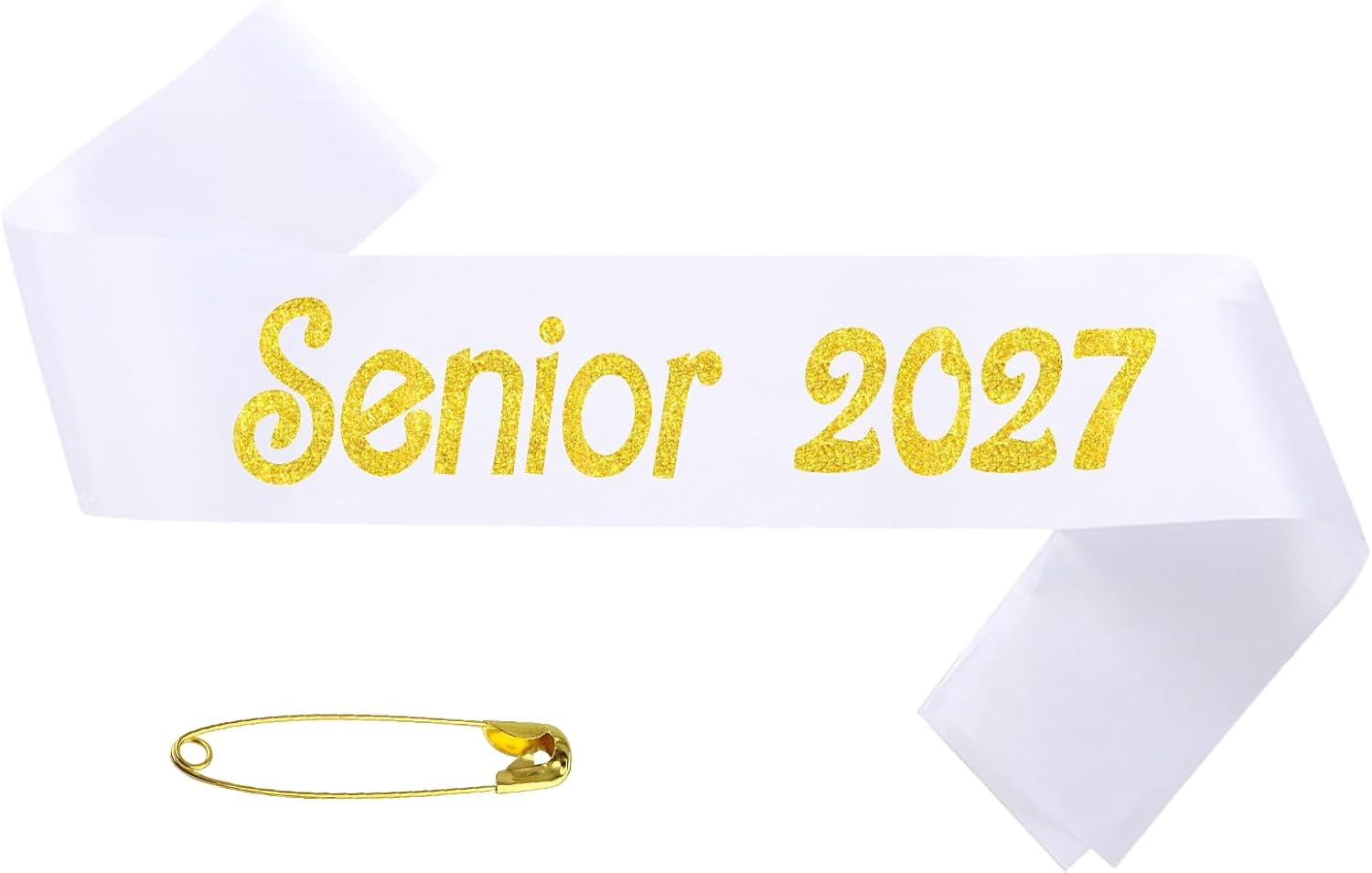 1 Pack Senior 2027 Sash, White Satin with Gold Glitter Lettering ...