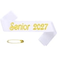 1 Pack Senior 2027 Sash, White Satin with Gold Glitter Lettering ...
