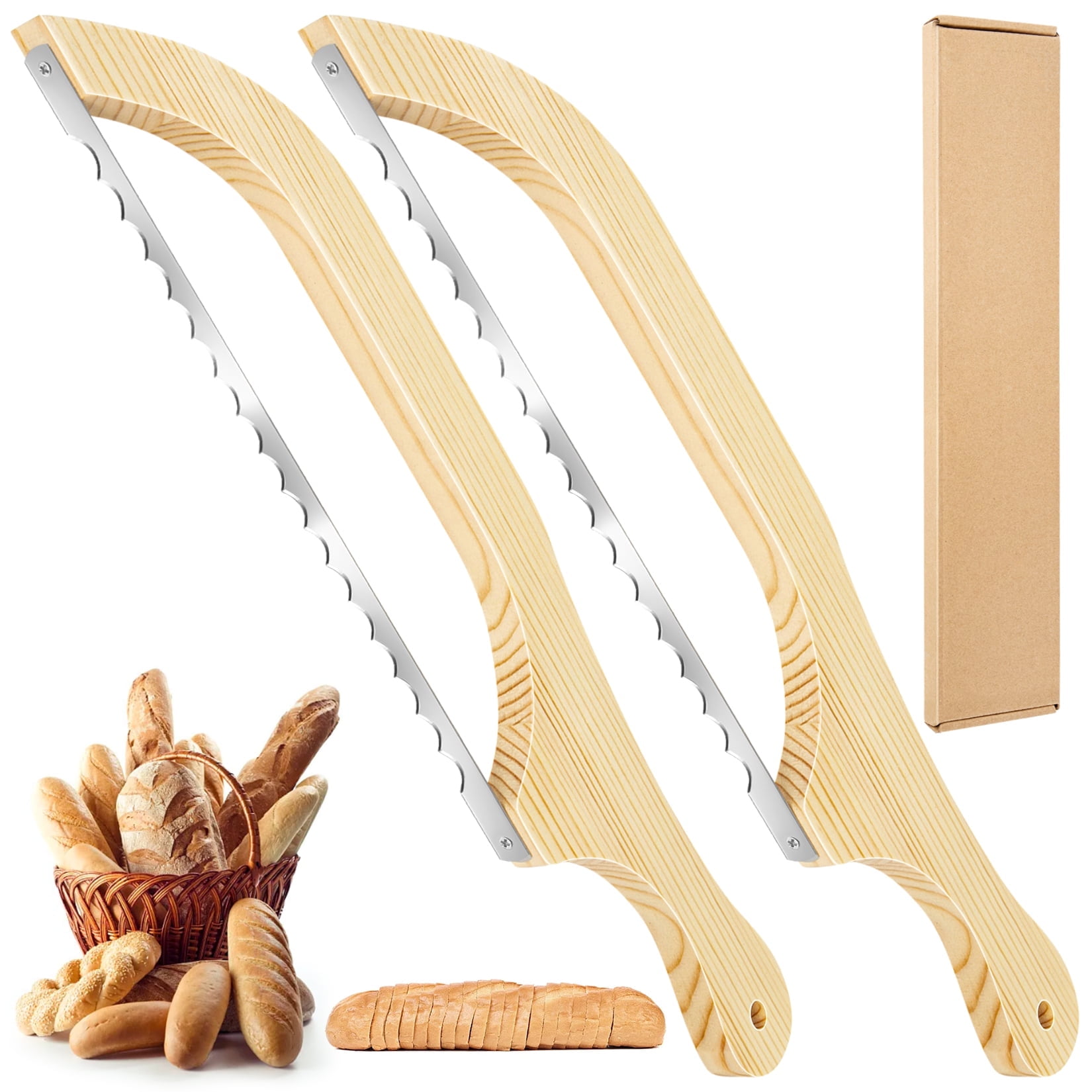 1 Pack Serrated Bread Knife, Wooden Bread Slicer for Homemade Bread ...