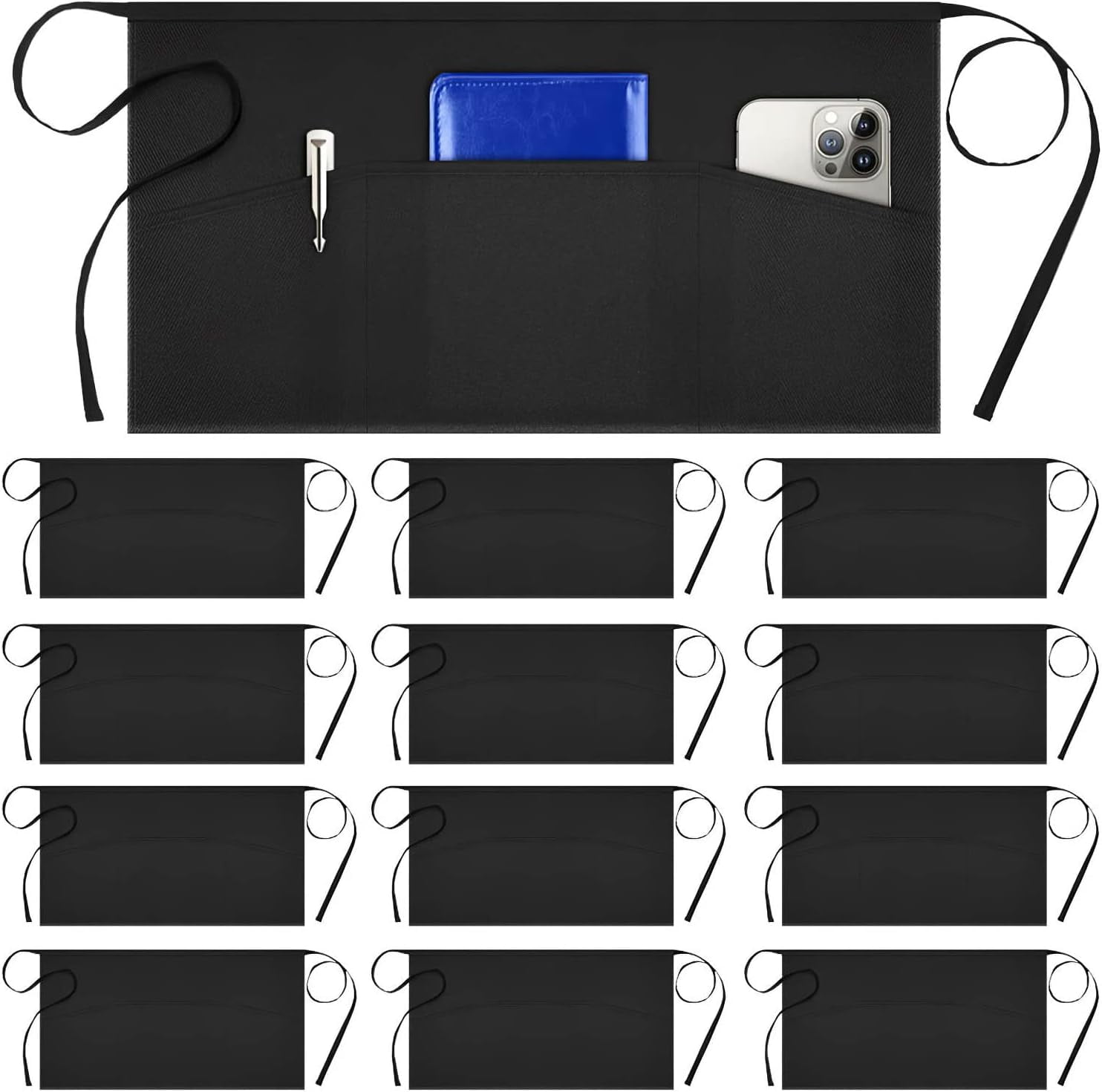 1 Pack Server Aprons with 3 Pockets, Waterdrop Resistant Waitress ...