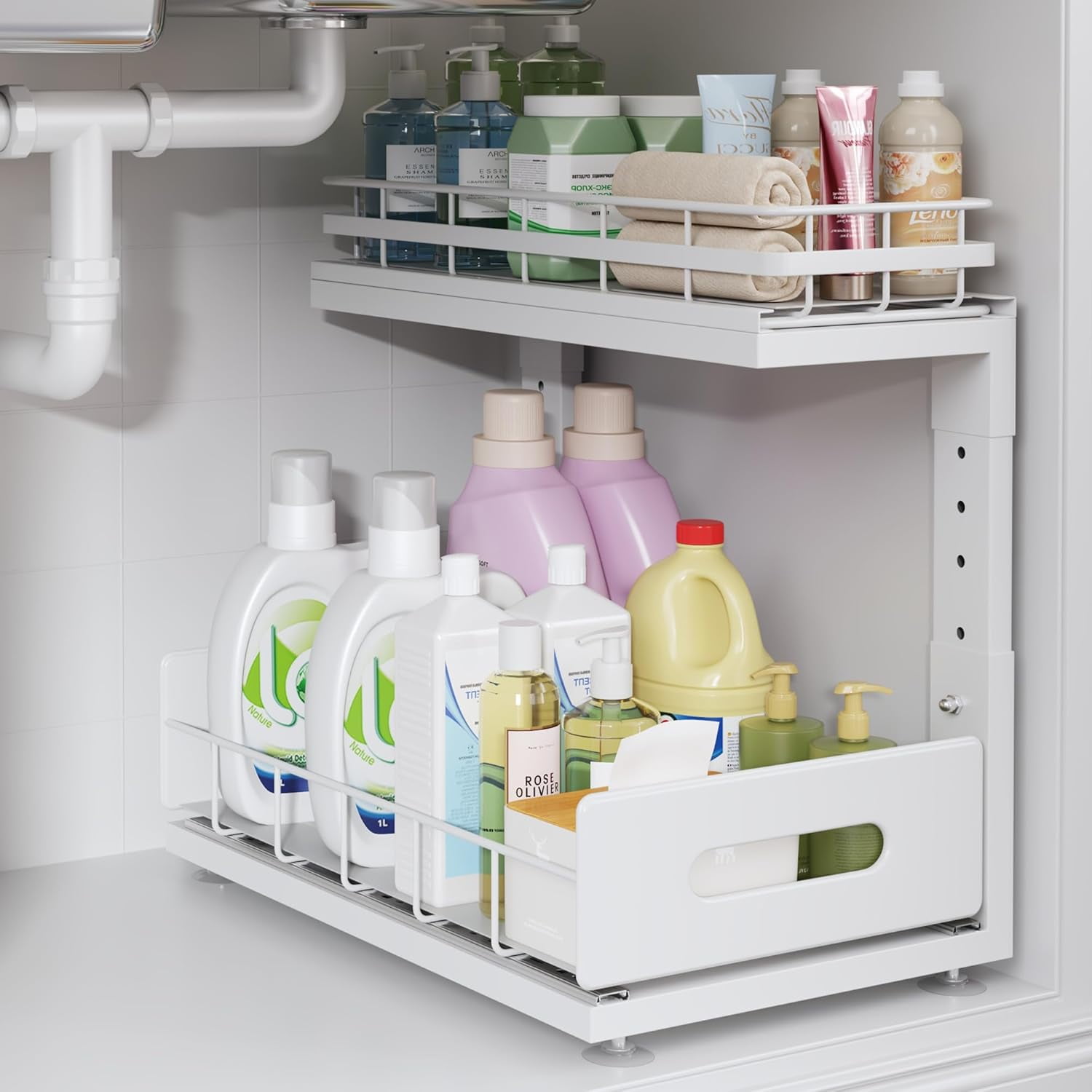 1 Pack Under Sink Organizer Upgrade To Professional Rails,2-Tier Dual ...
