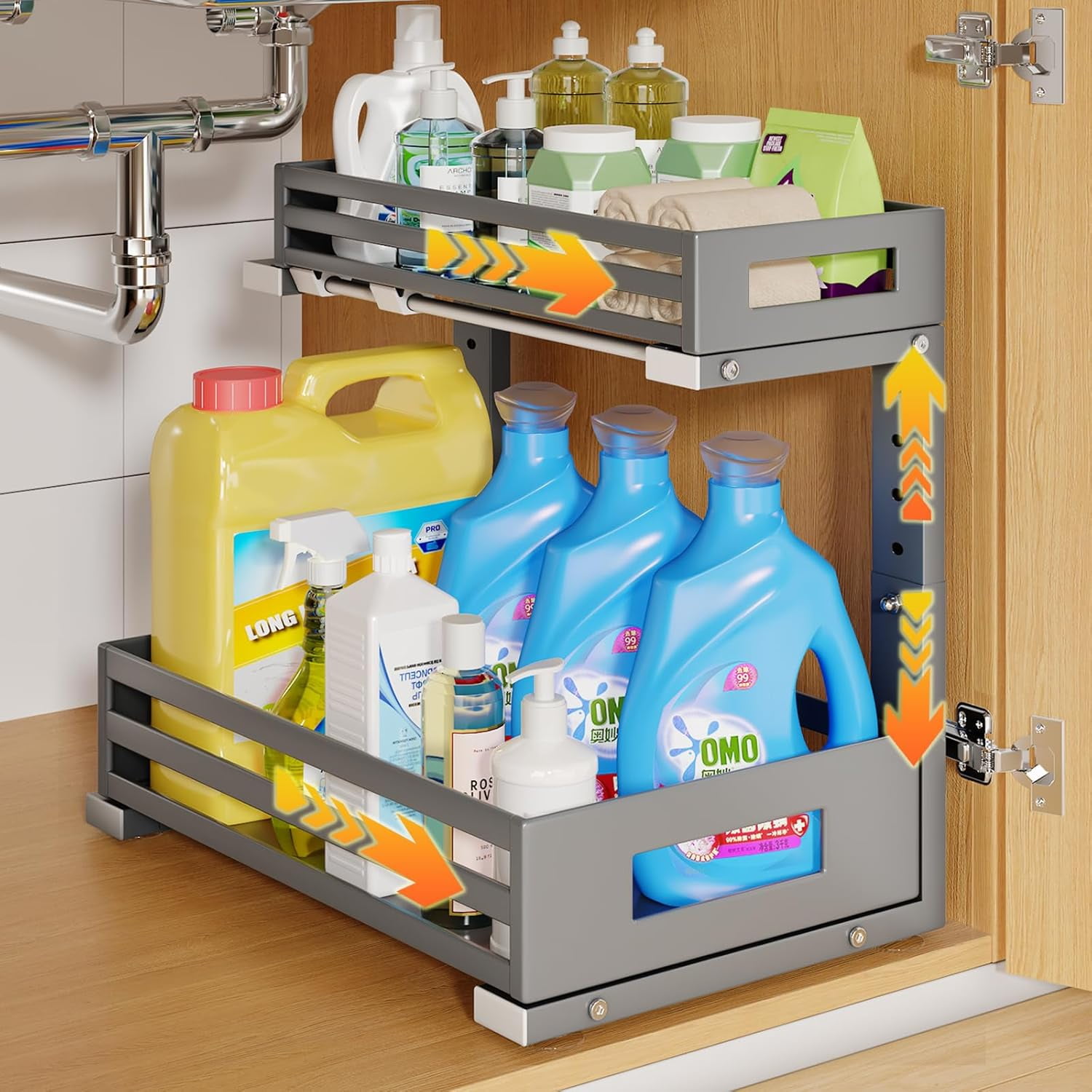 1-Pack Under Sink Organizers and Storage,2-Tier L Shape Pull Out ...