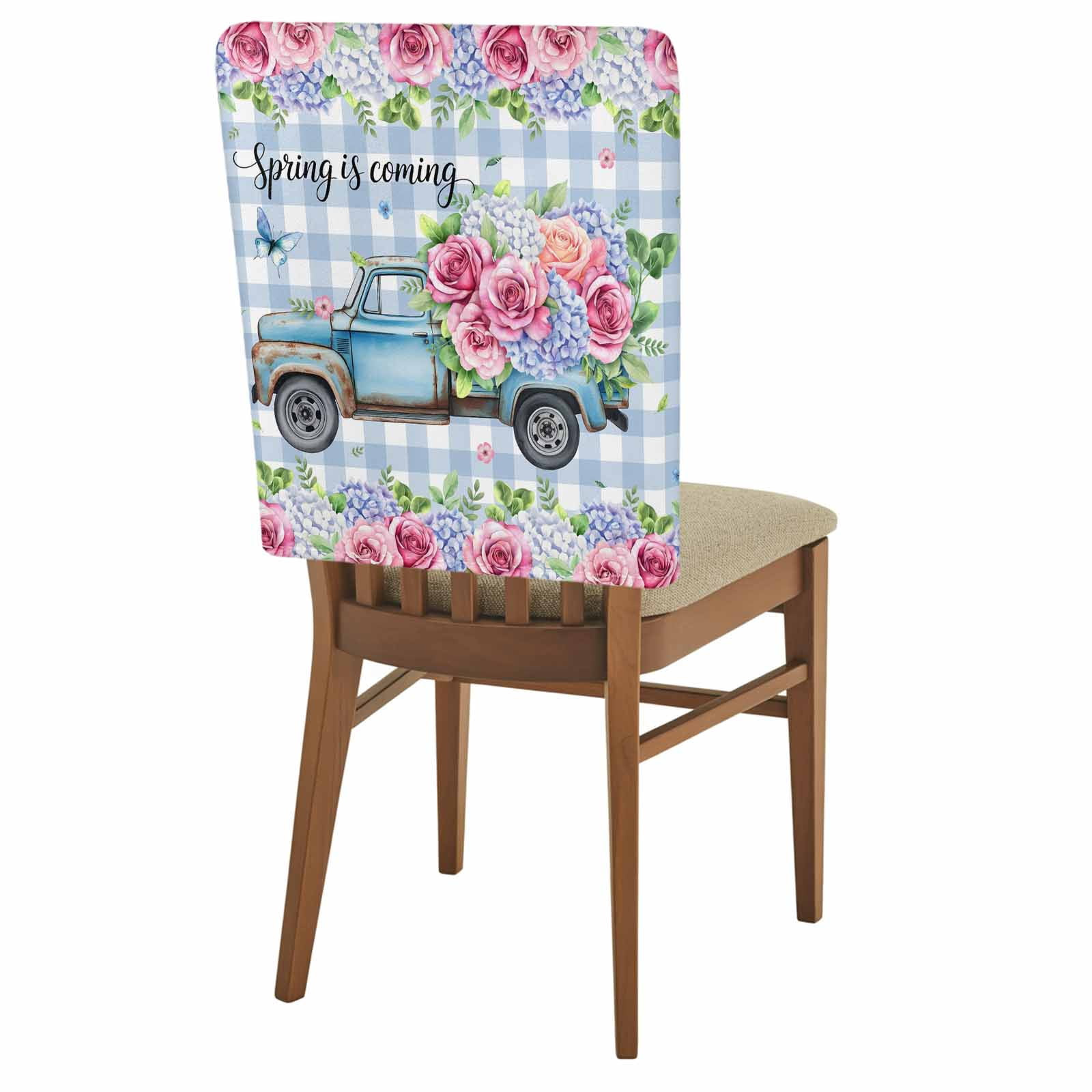 1 Pack Spring Is Coming Chair Back Covers Rose and Hydrangea Floral ...