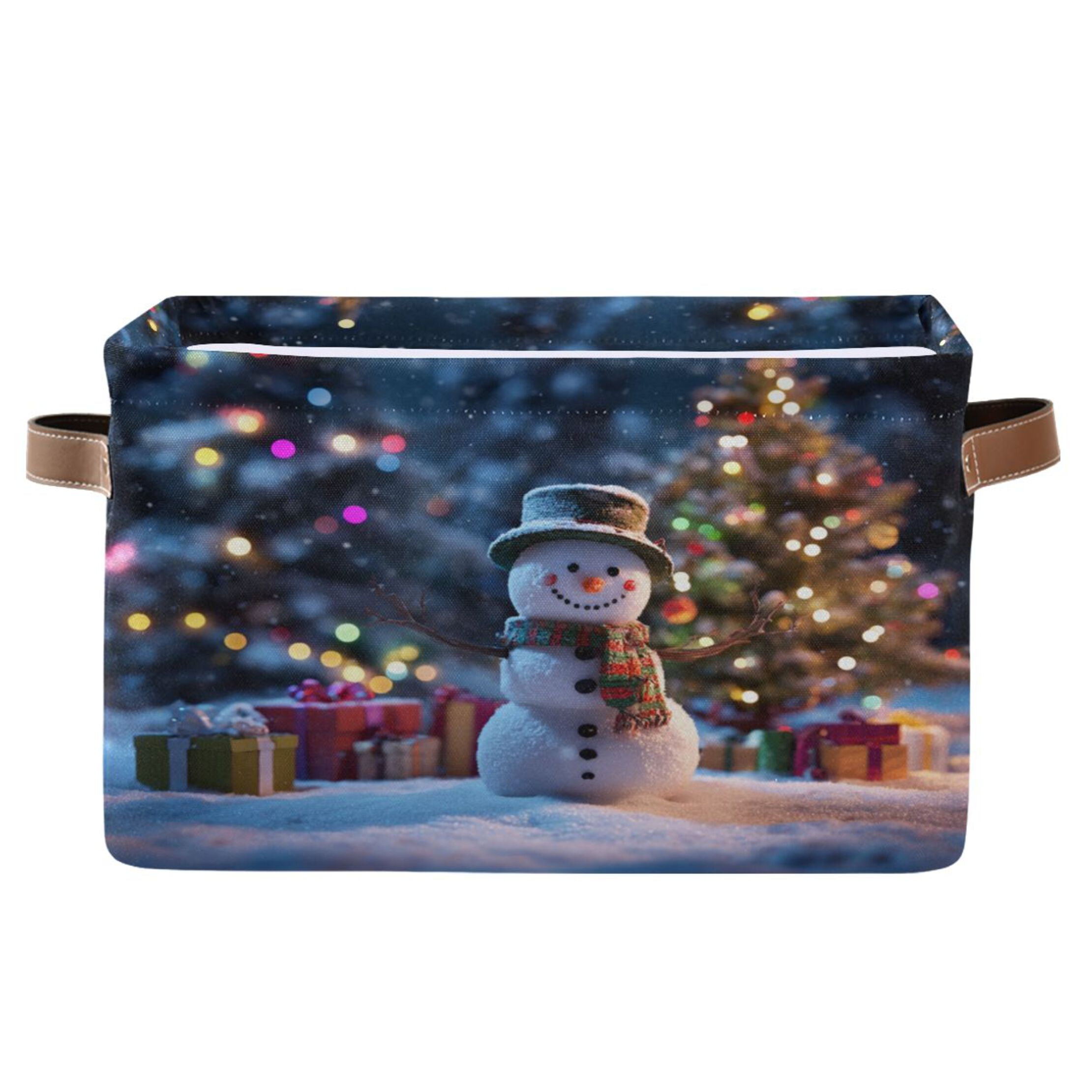 1-Pack Square Closet Organizers with Handles Open Basket Bins Snowman ...