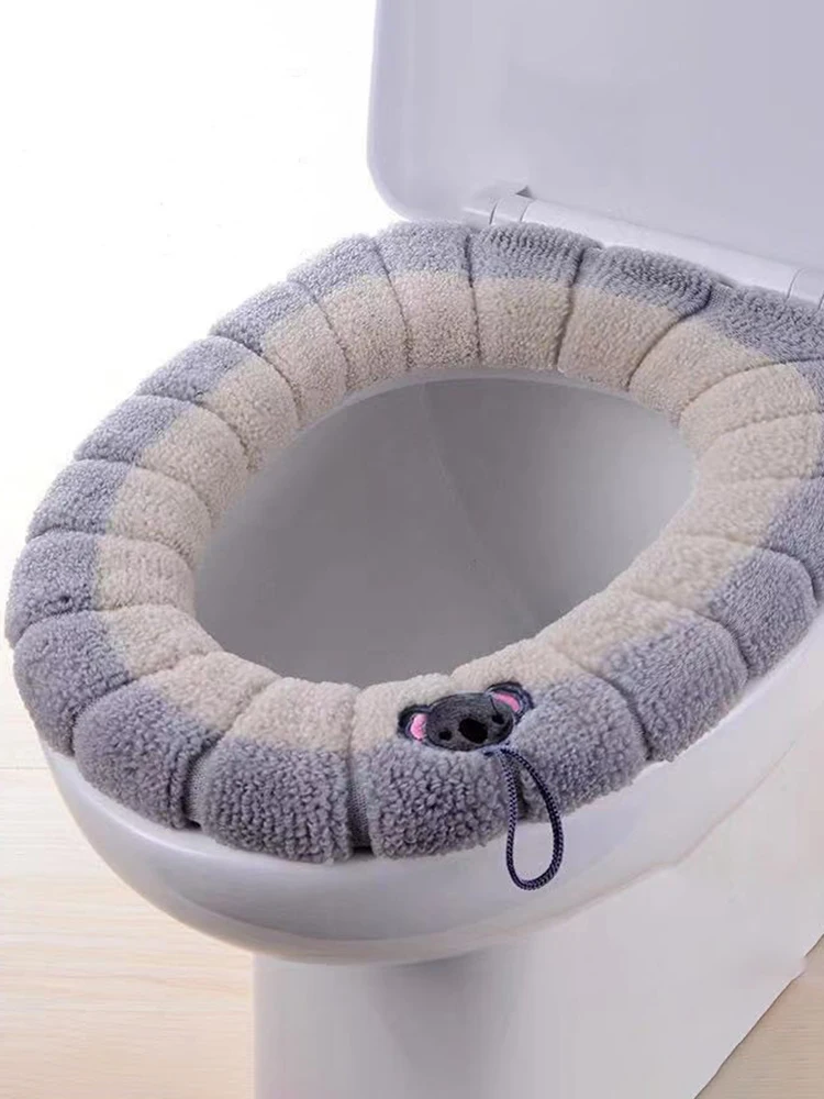 1 Pack Stitched Color Portable Knitted Toilet Mat Thickened Washable ...