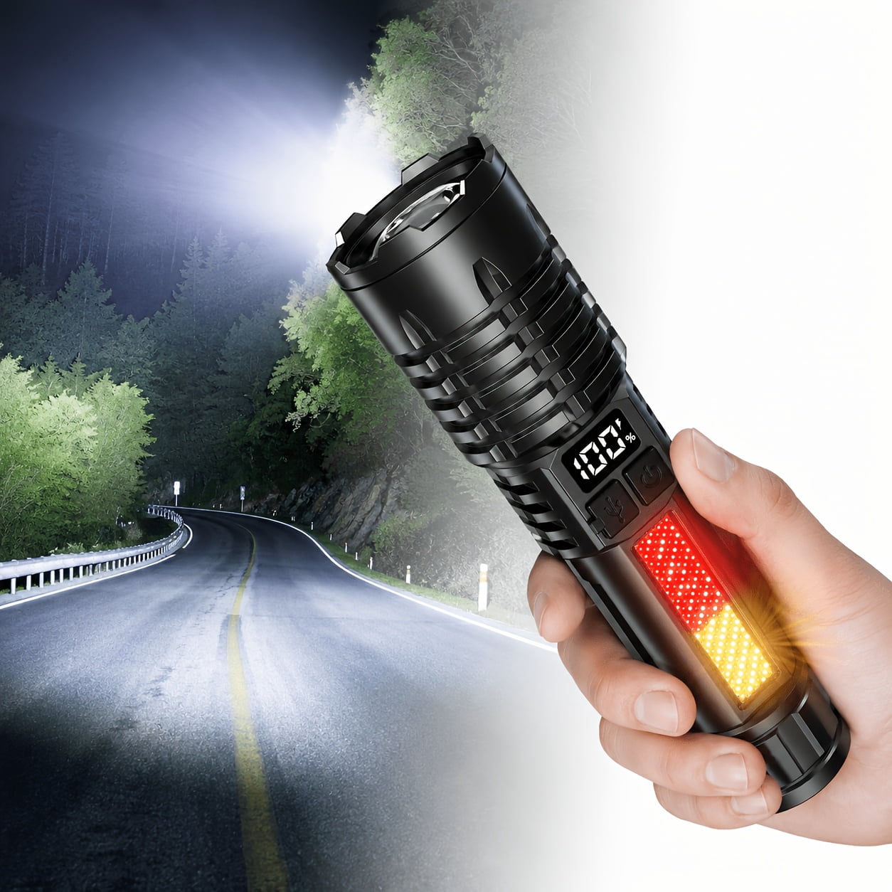 1 Pack Super Bright Rechargeable Flashlight - 5 Modes, Zoomable Focus ...