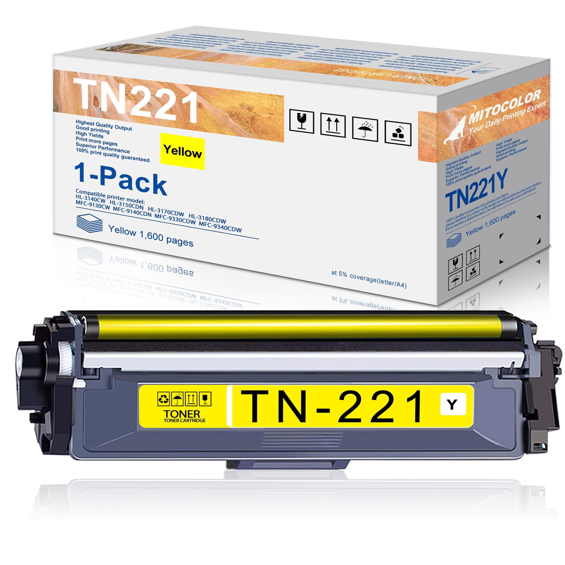 1-Pack TN221Y TN-221 Yellow Toner Cartridge Replacement for Brother ...