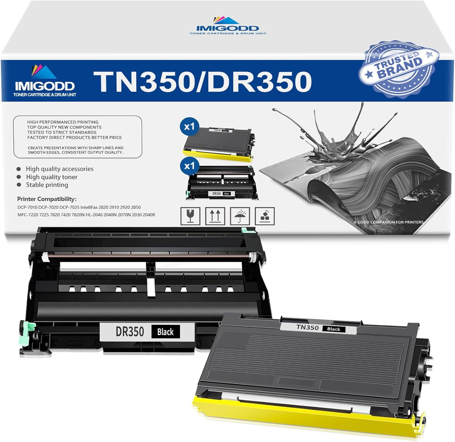 1-Pack TN350 Black Toner Cartridge & 1-Pack DR350 Black Drum Unit ...