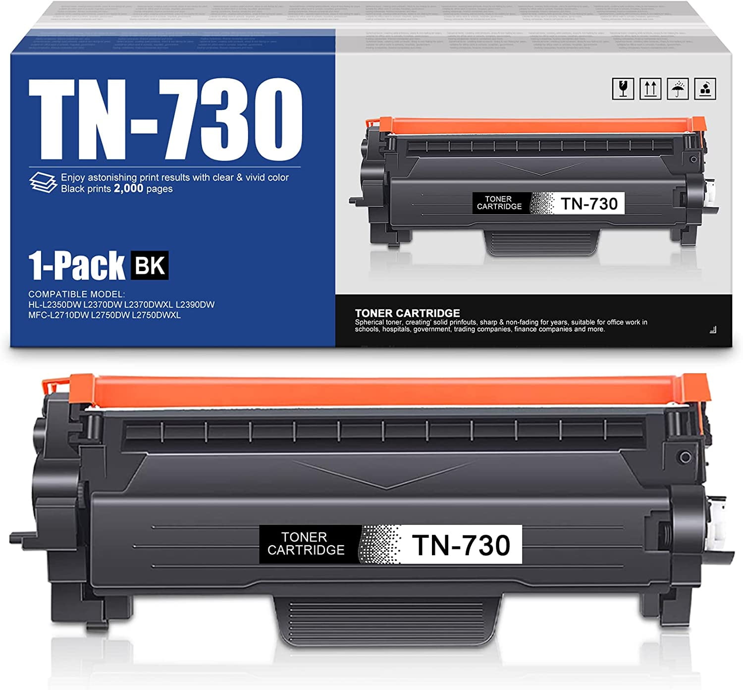 1 Pack TN730 Black Toner Cartridge Replacement for Brother TN-730 TN760 ...